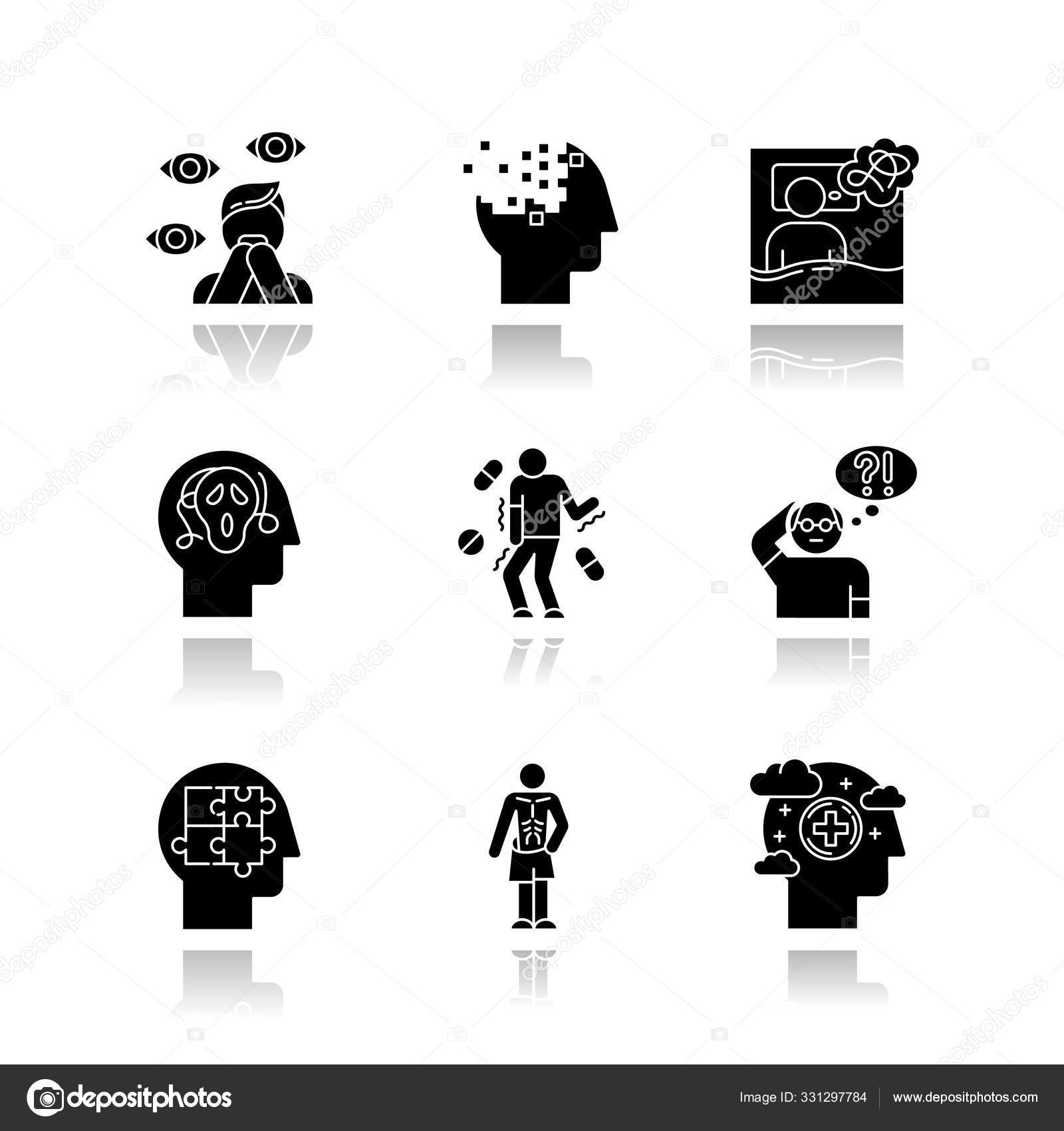 Mental Disorder Drop Shadow Black Glyph Icons Set Paranoia Psychosis ...