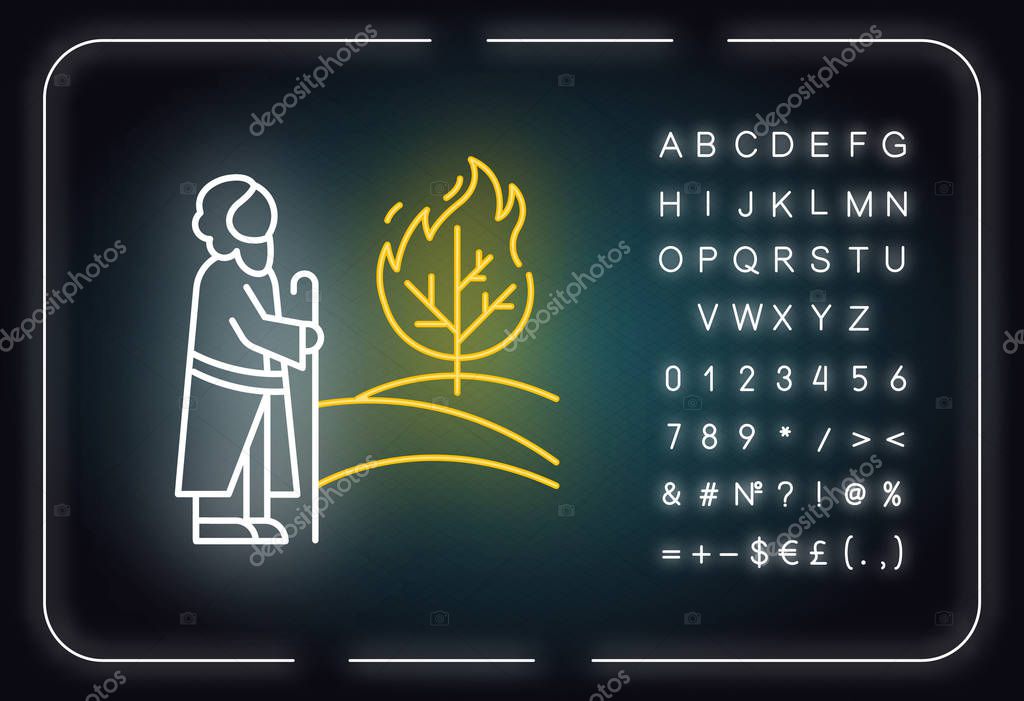 Moses and the burning bush Bible story neon light icon (en inglés ...