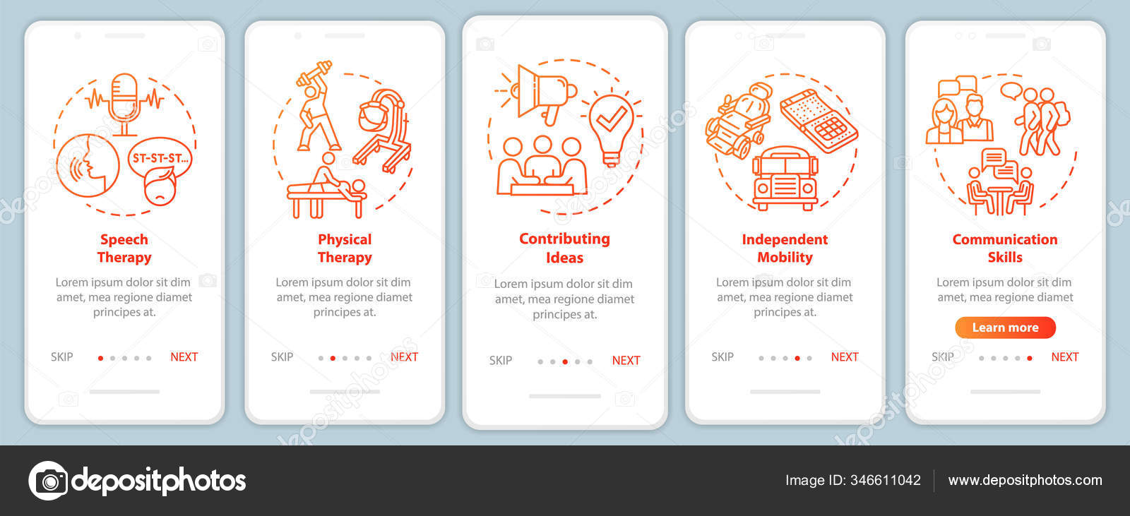 Inclusive Program Onboarding Mobile App Page Screen Concepts Therapy Inclusion Stock Vector ...