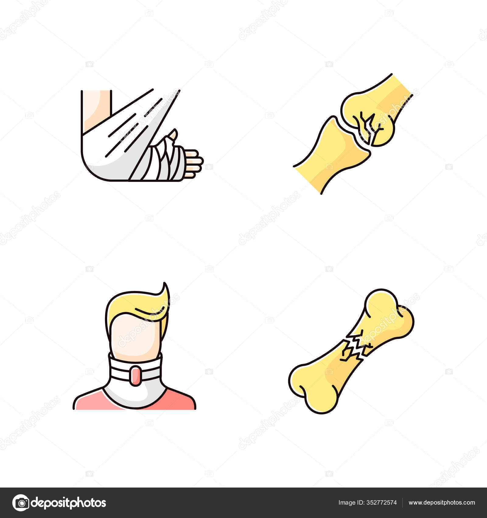 Lesiones Corporales Conjunto Iconos Color Rgb Fracturas Óseas ...