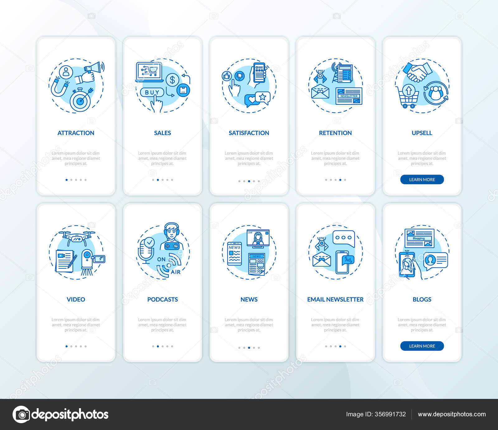 Customers Attraction Retention Onboarding Mobile App Page Screen Concepts Set — Stock Vector