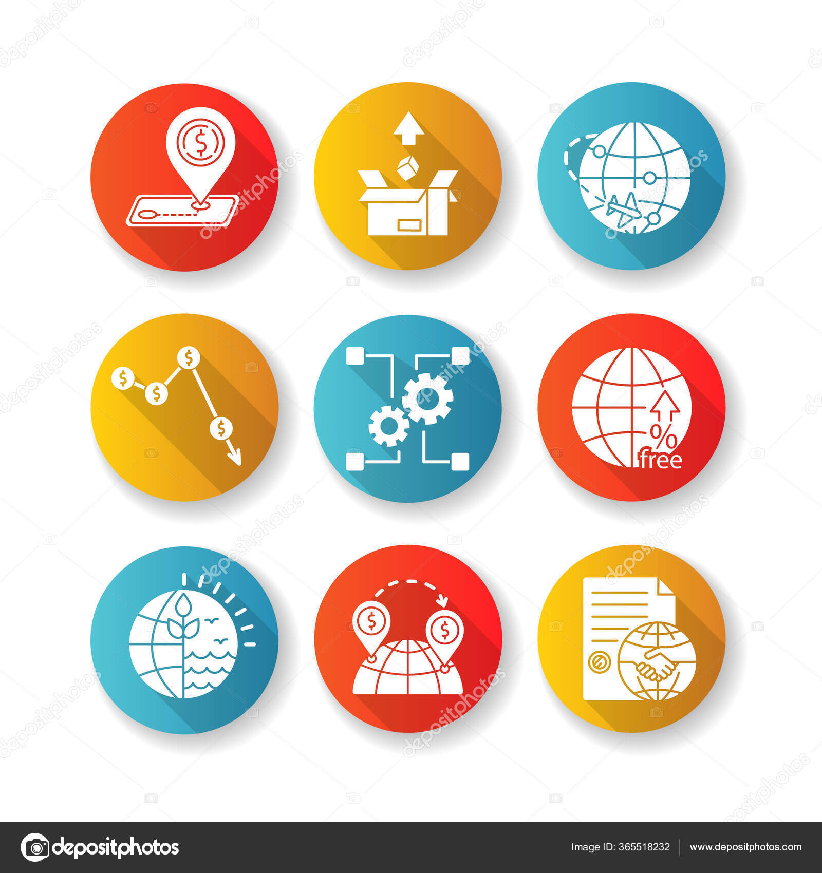 Global Trade Export Investments Flat Design Long Shadow Glyph Icons ...