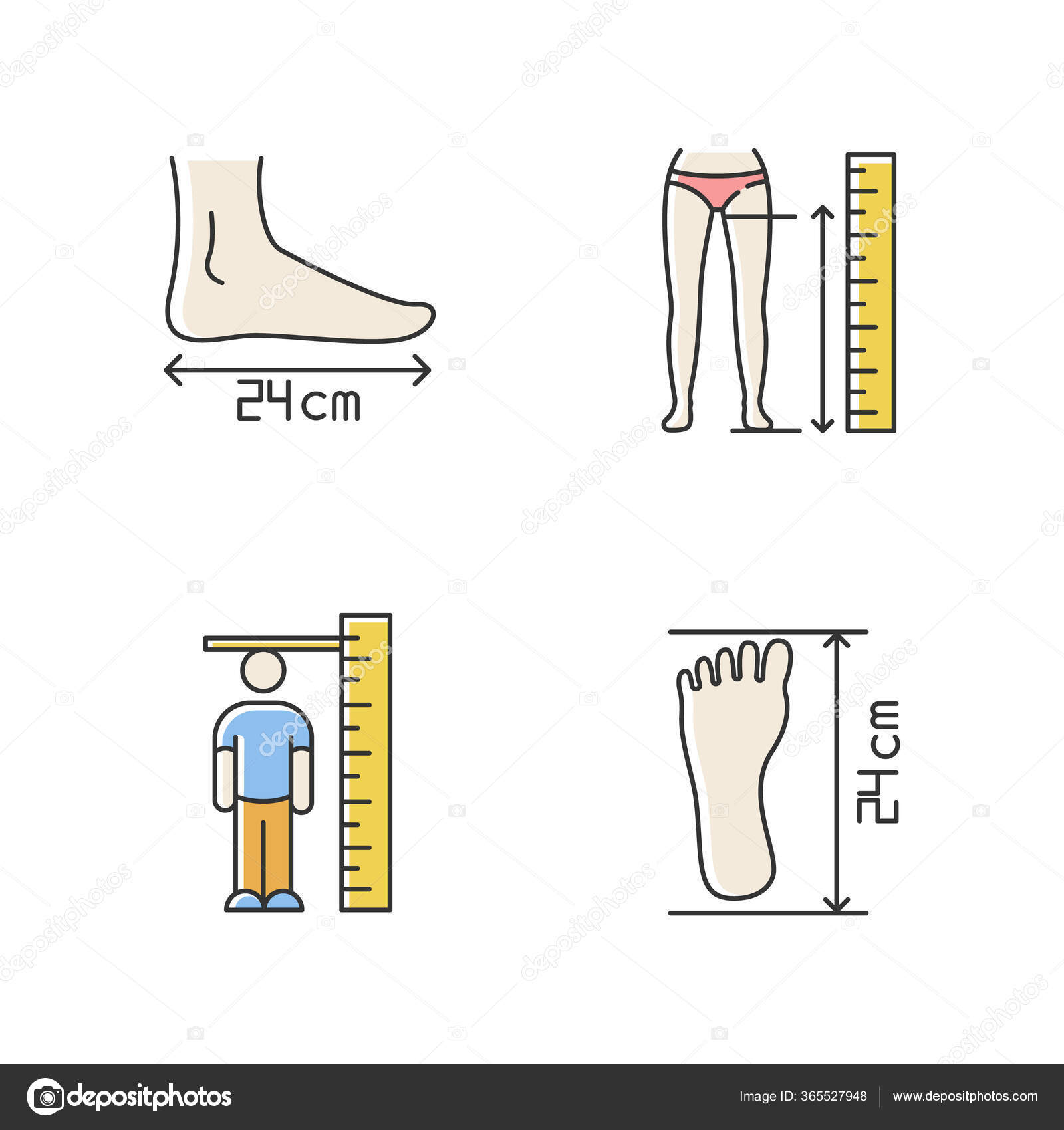 Body Measurements Rgb Color Icons Set Leg Foot Length Human Stock ...