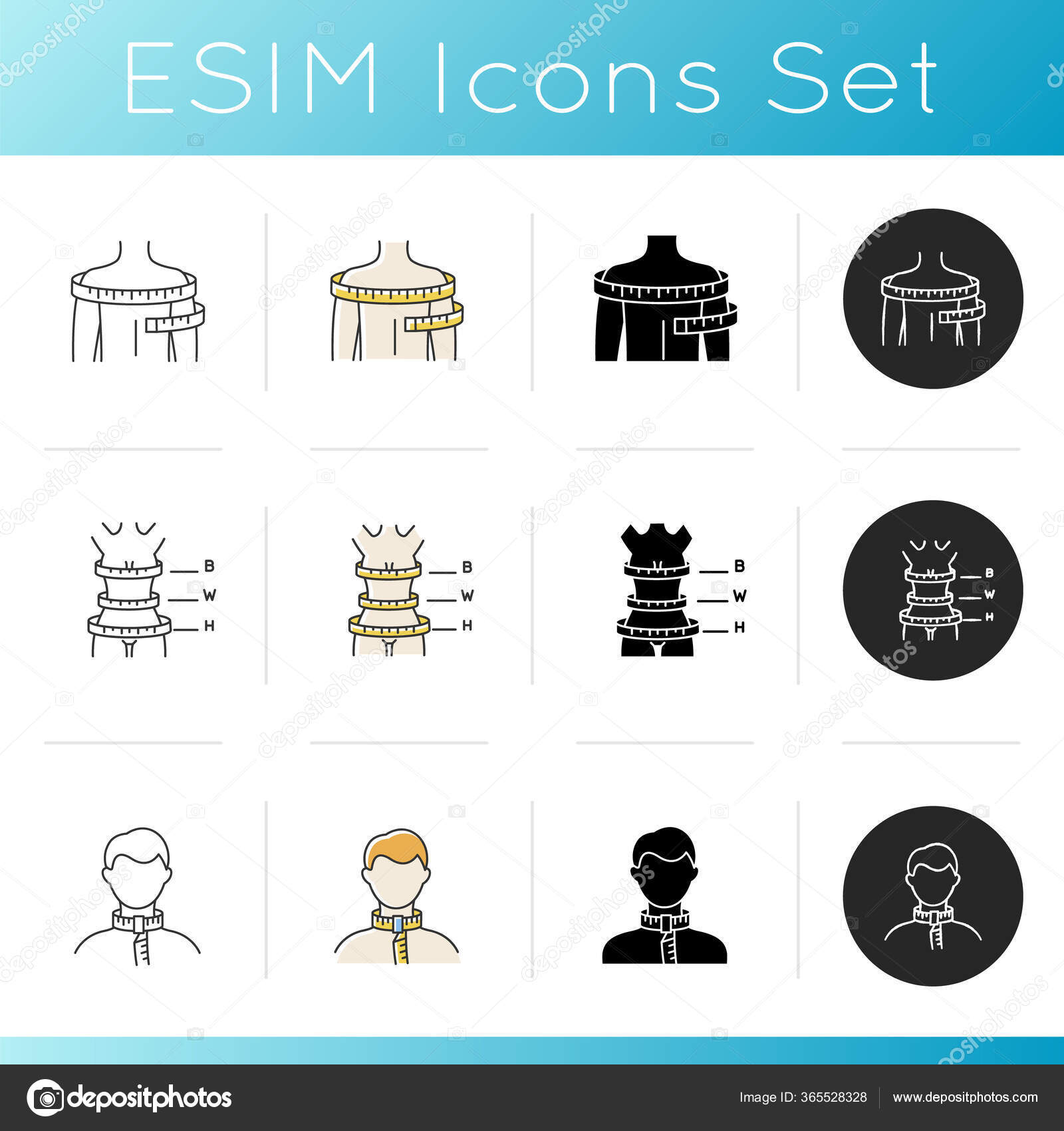 Human Body Sizing Icons Set Linear Black Rgb Color Styles Stock Vector ...