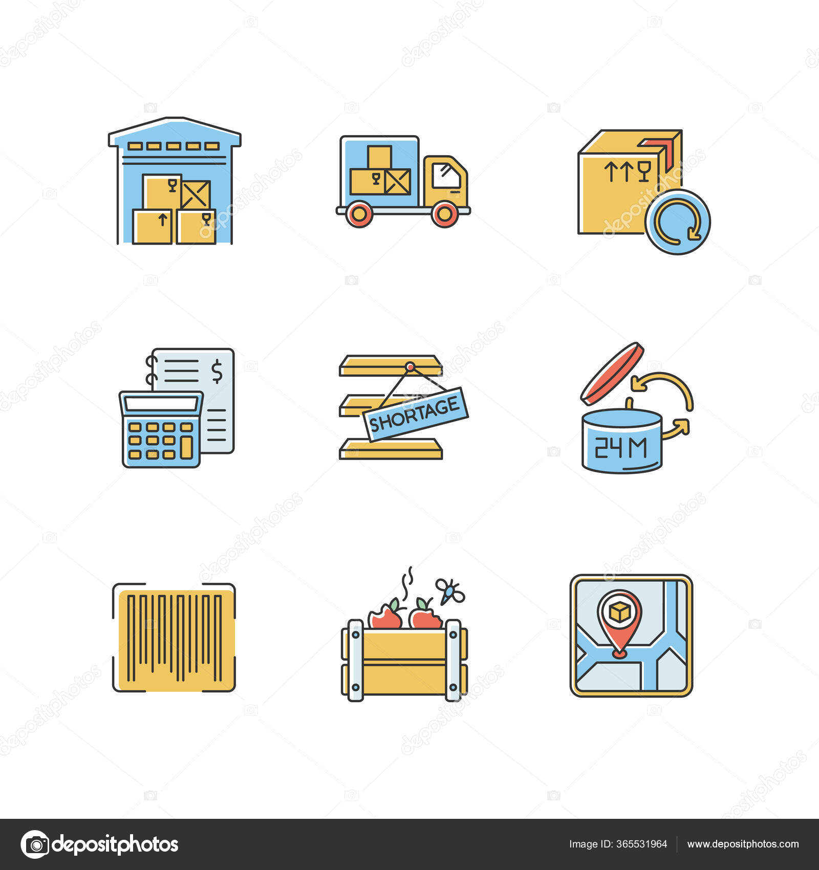 Inventory Management Rgb Color Icons Set Storage Place Goods Receipt ...