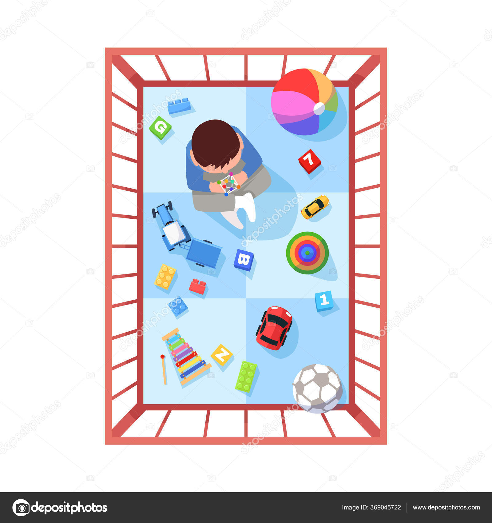 Toddler Playpen Semi Flat Rgb Color Vector Illustration Infant Play ...