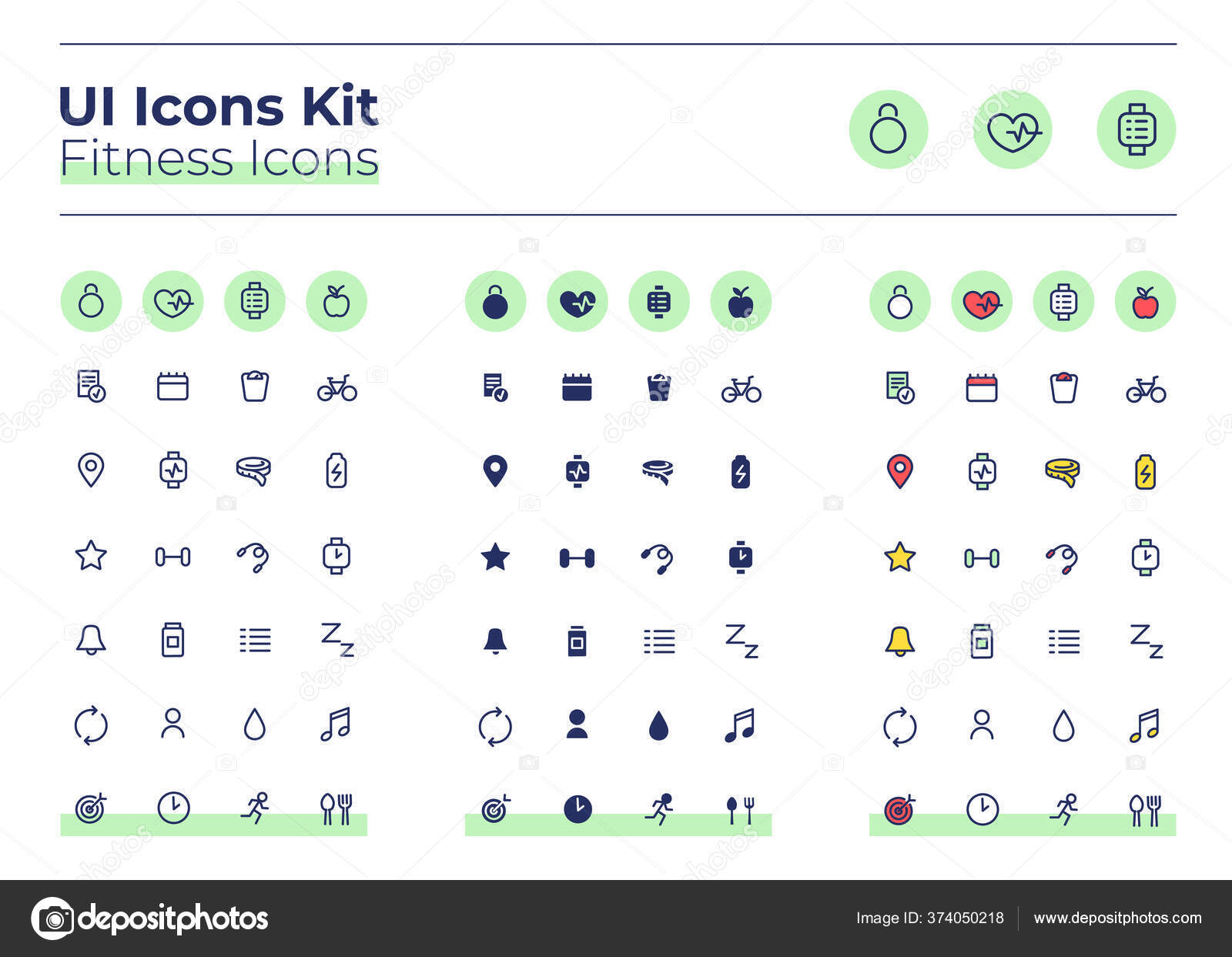 Fitness Icons Kit Gym Thin Line Glyph Color Vector Symbols Stock Vector Image by ©bsd #374050218