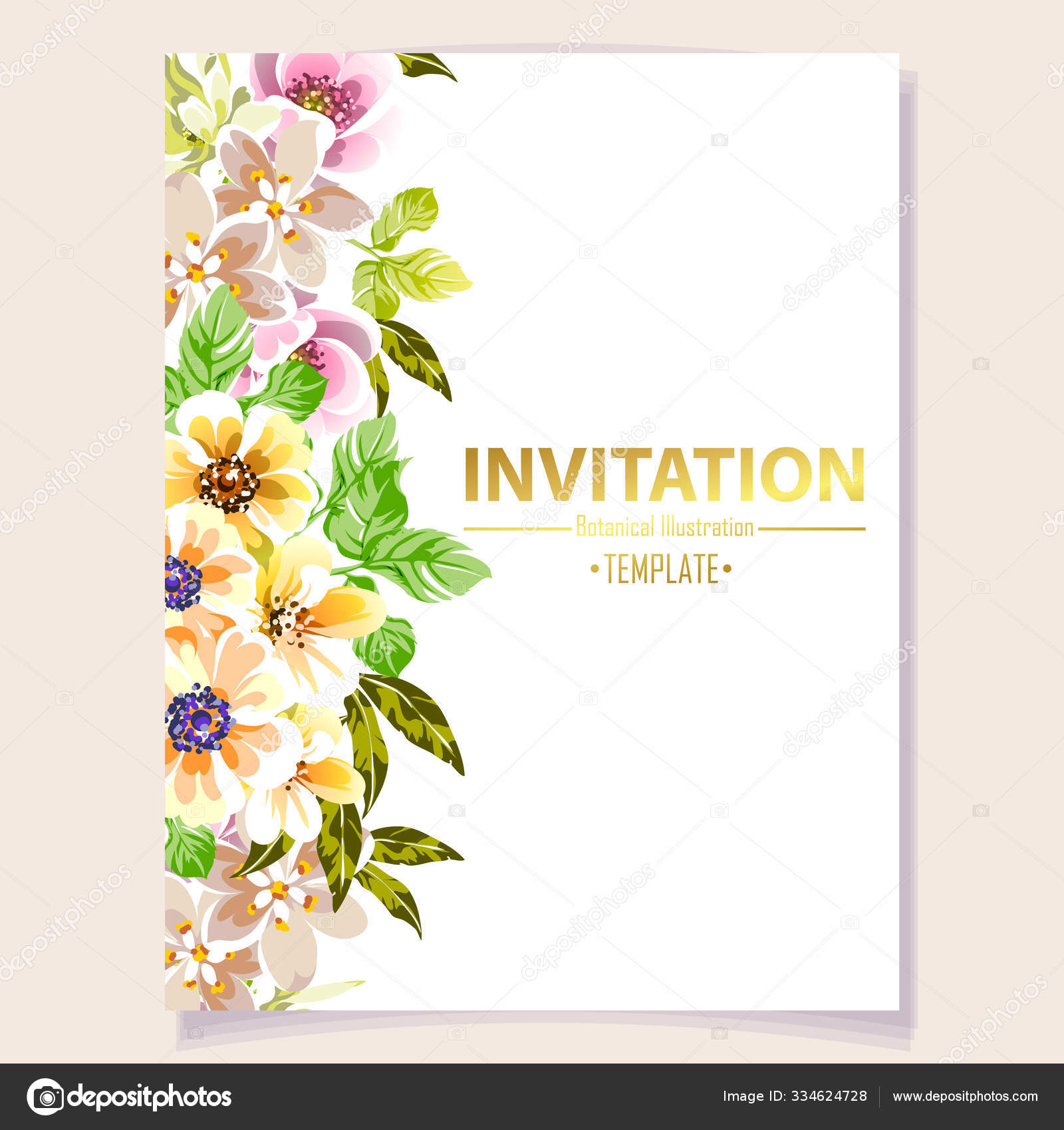 Beautiful Flowers Blossom Invitation Card Template Simply Vector ...