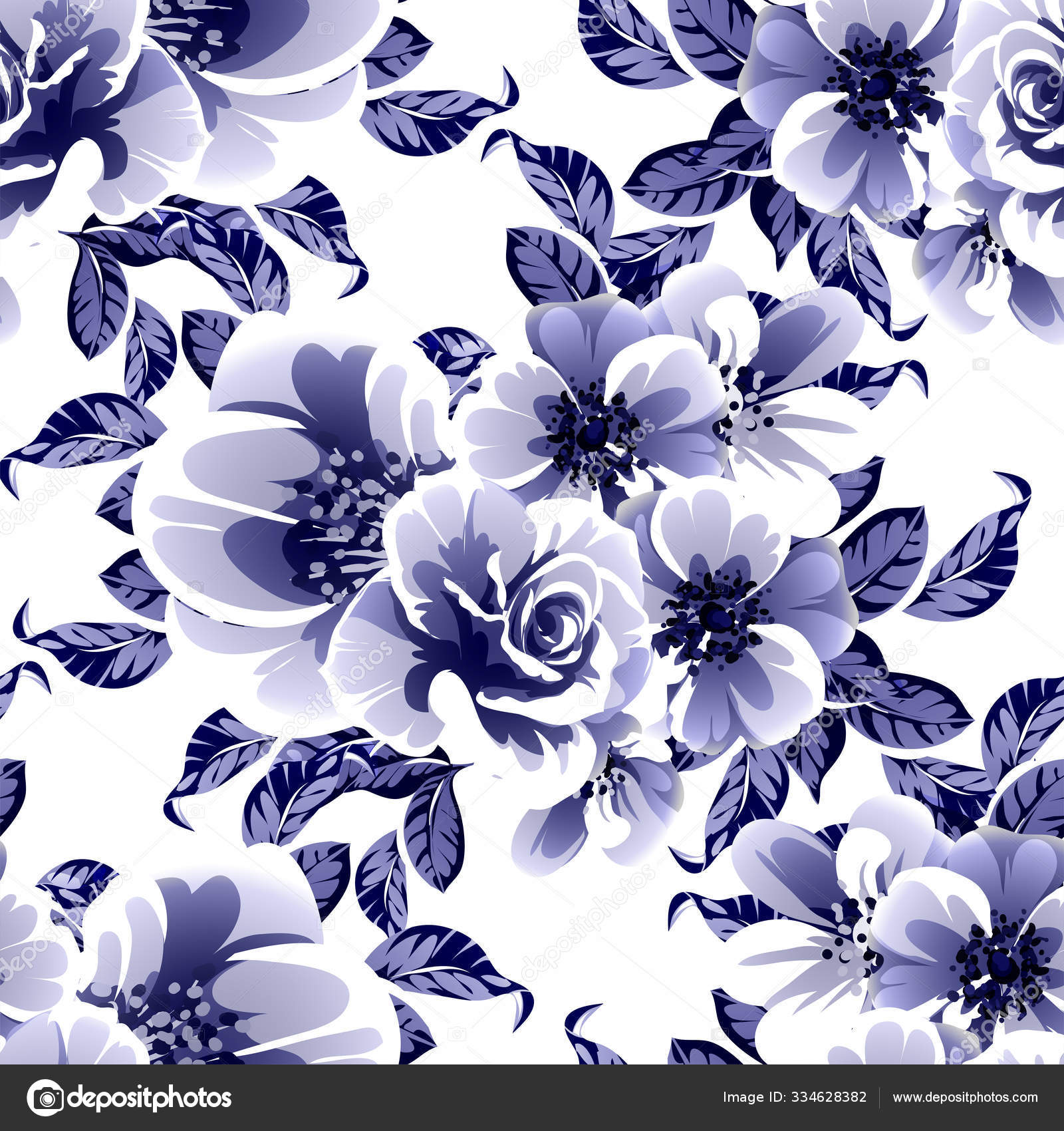 Blue Flowers Banner Template Vector Illustration White Background Stock ...