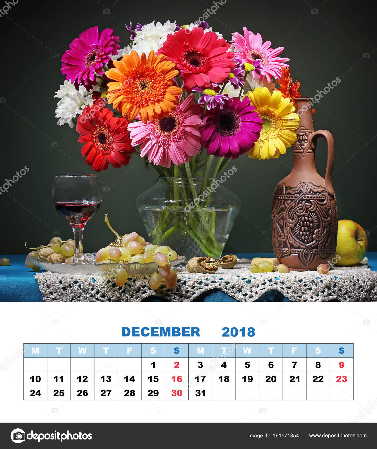 Design page calendar December 2018. Still life with Transvaal da ...
