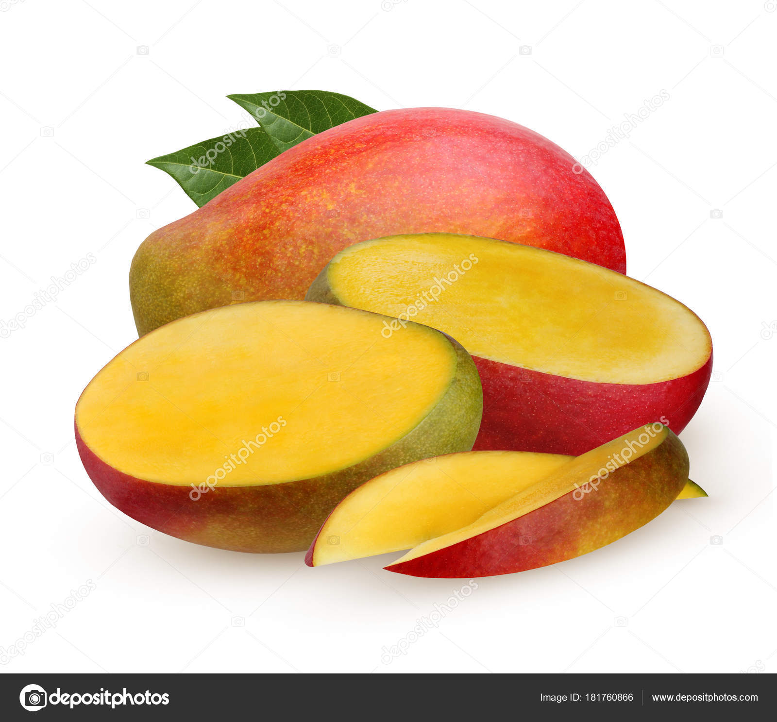 Mango whole and half isolated on white background. Stock Photo by ...