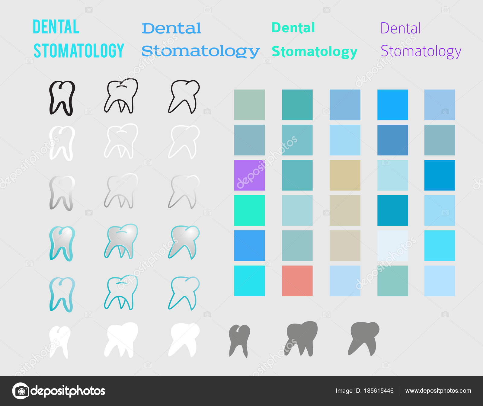 Dental set design elements color style icons fonts Stock Vector Image ...