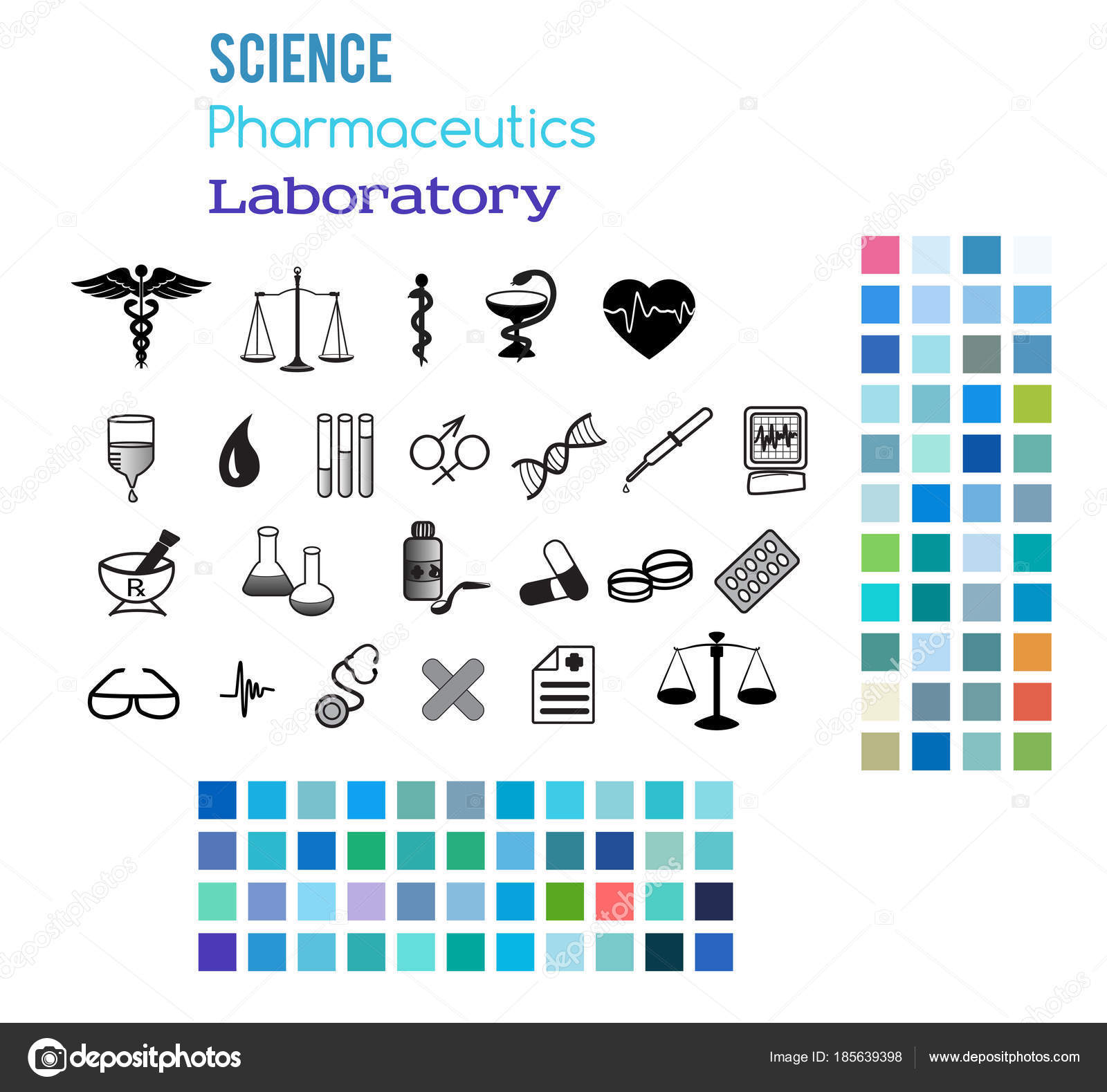 Science set design elements color style icons fonts Stock Vector Image ...