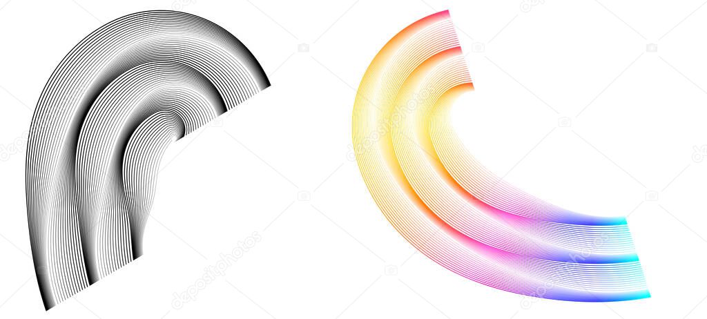 Signo abstracto. Icono plano semicírculo. Media vuelta muchas líneas de ...