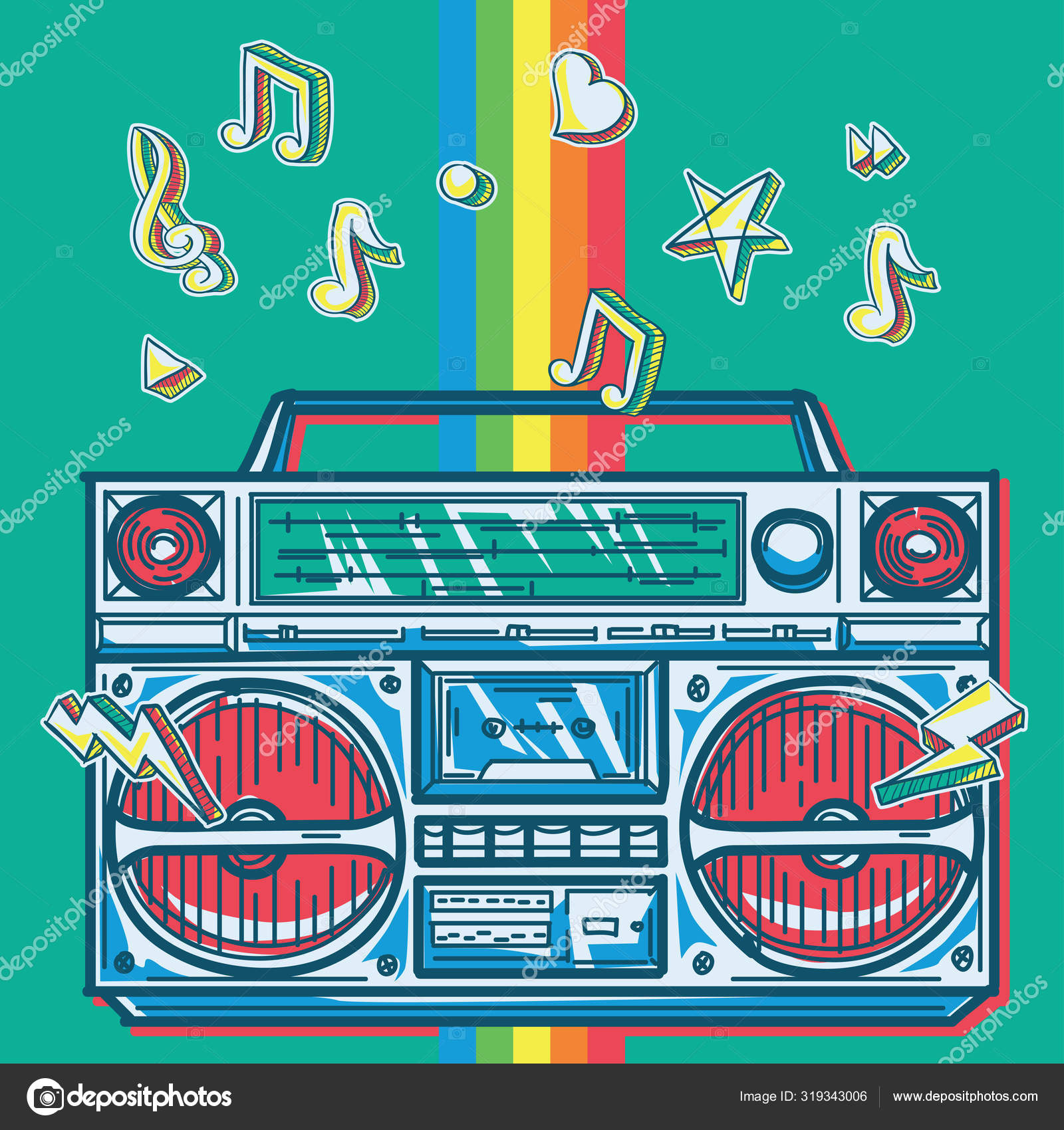 Funky Colorful Drawn Boom Box Music Design Stock Vector Image by ©alex ...
