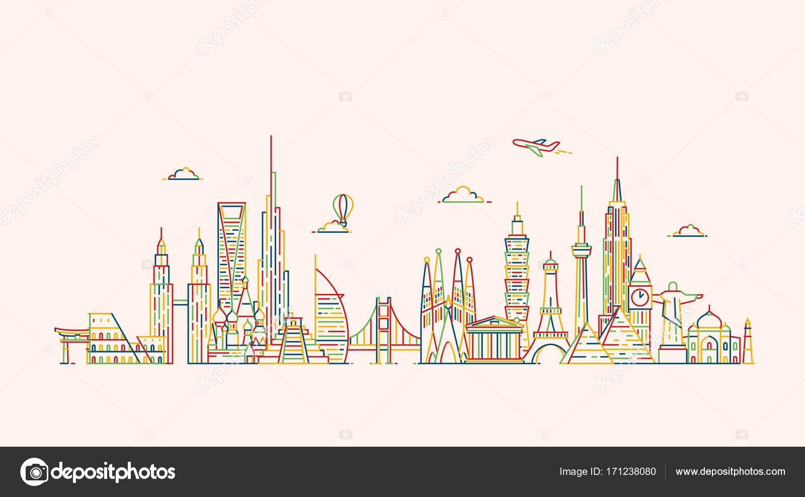 World skyline. Illustations in outline style — Stock Vector © Antikwar ...