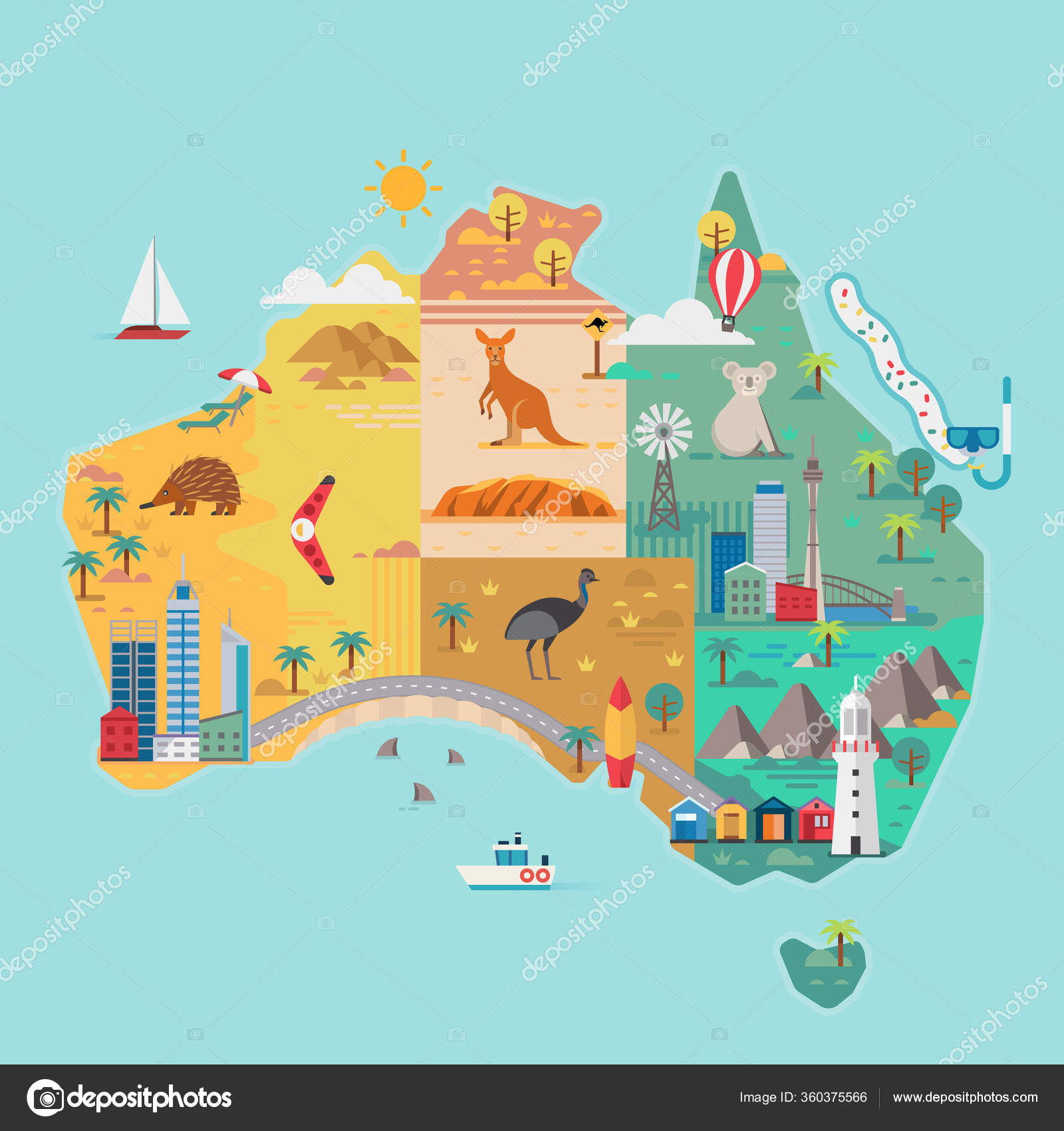 Map of Australia. Colorful landmarks. Stock Vector Image by ©Antikwar ...