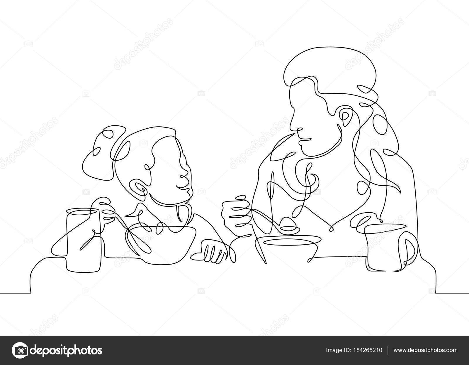 Continuous single line one morning, breakfast, meal character at the ...