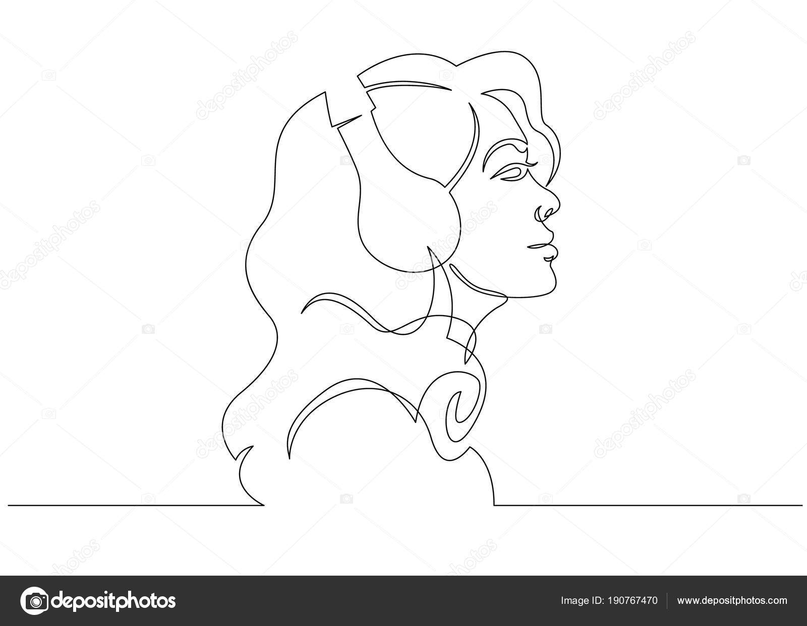 Continuous line drawing. Abstract portrait of a woman side view. Vector ...