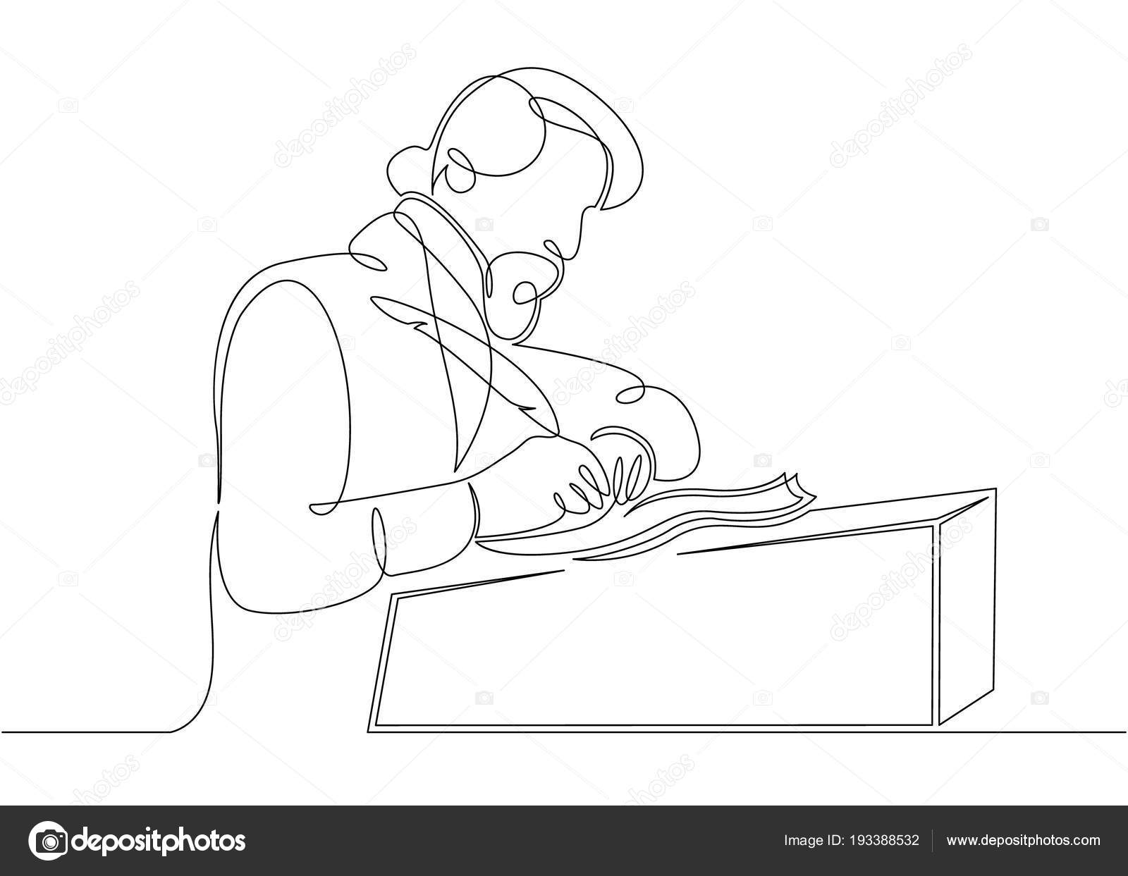 Continuous single drawn line writer writes the work, a typewriter, a ...