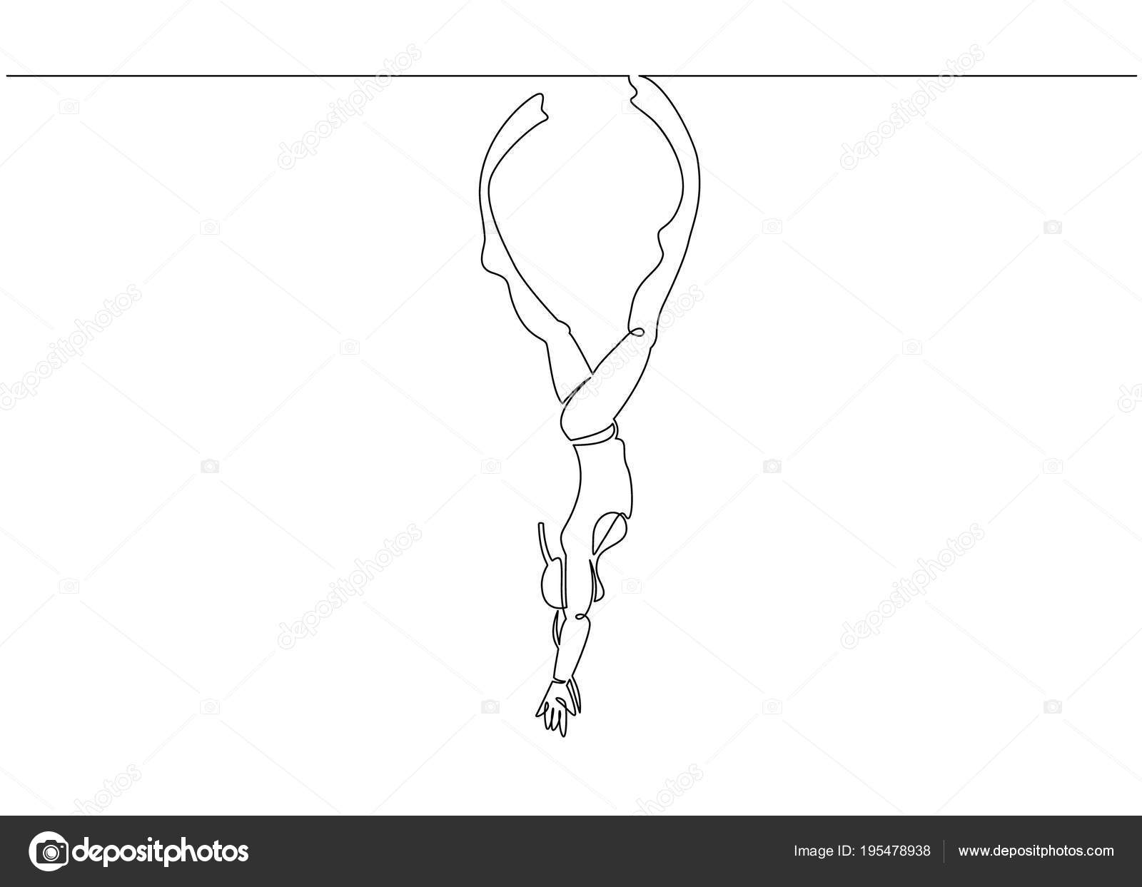 Continuous single one drawn scuba diver line underwater in the sea. The ...