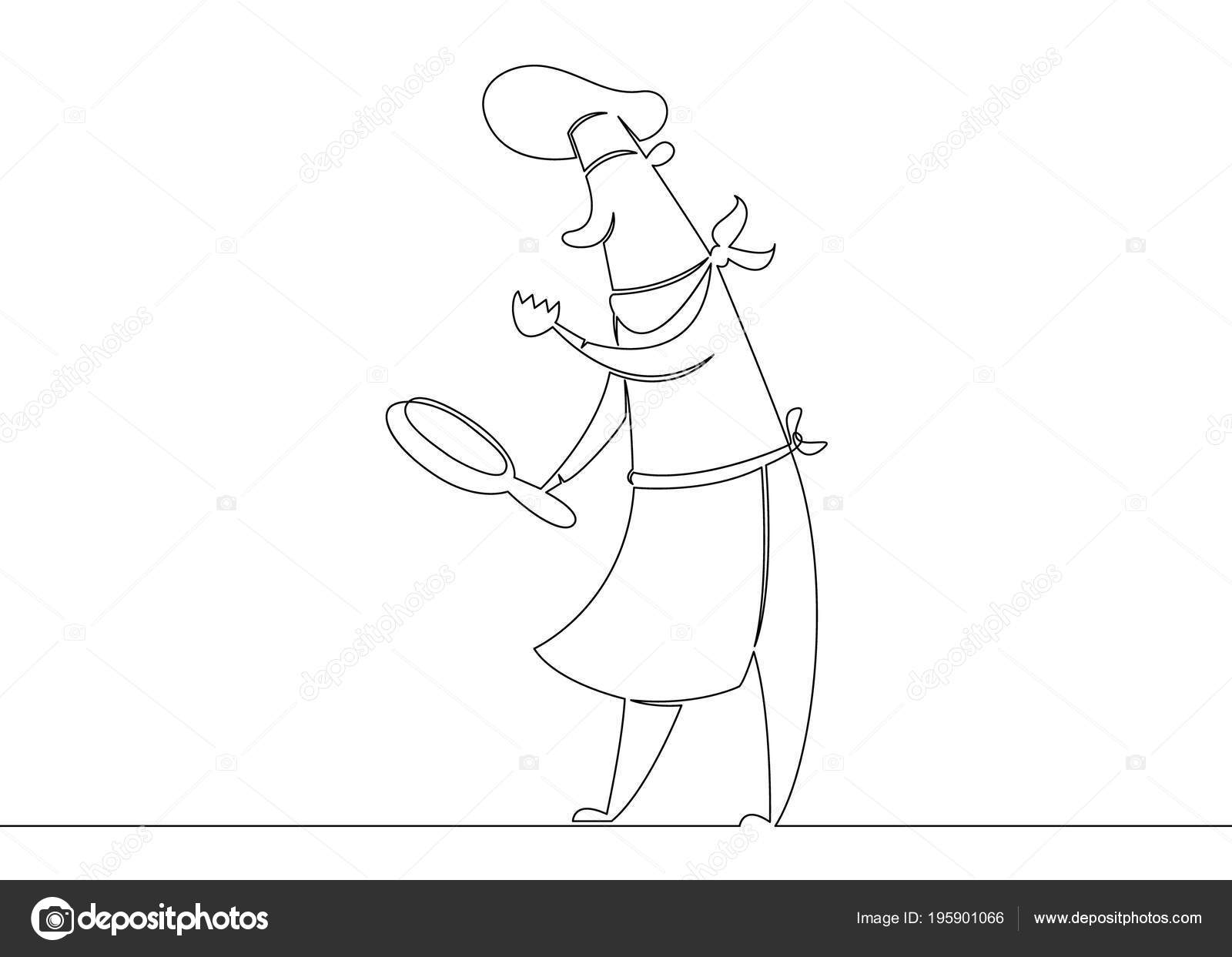 One continuous single drawn line character chef cook cartoon — Stock ...