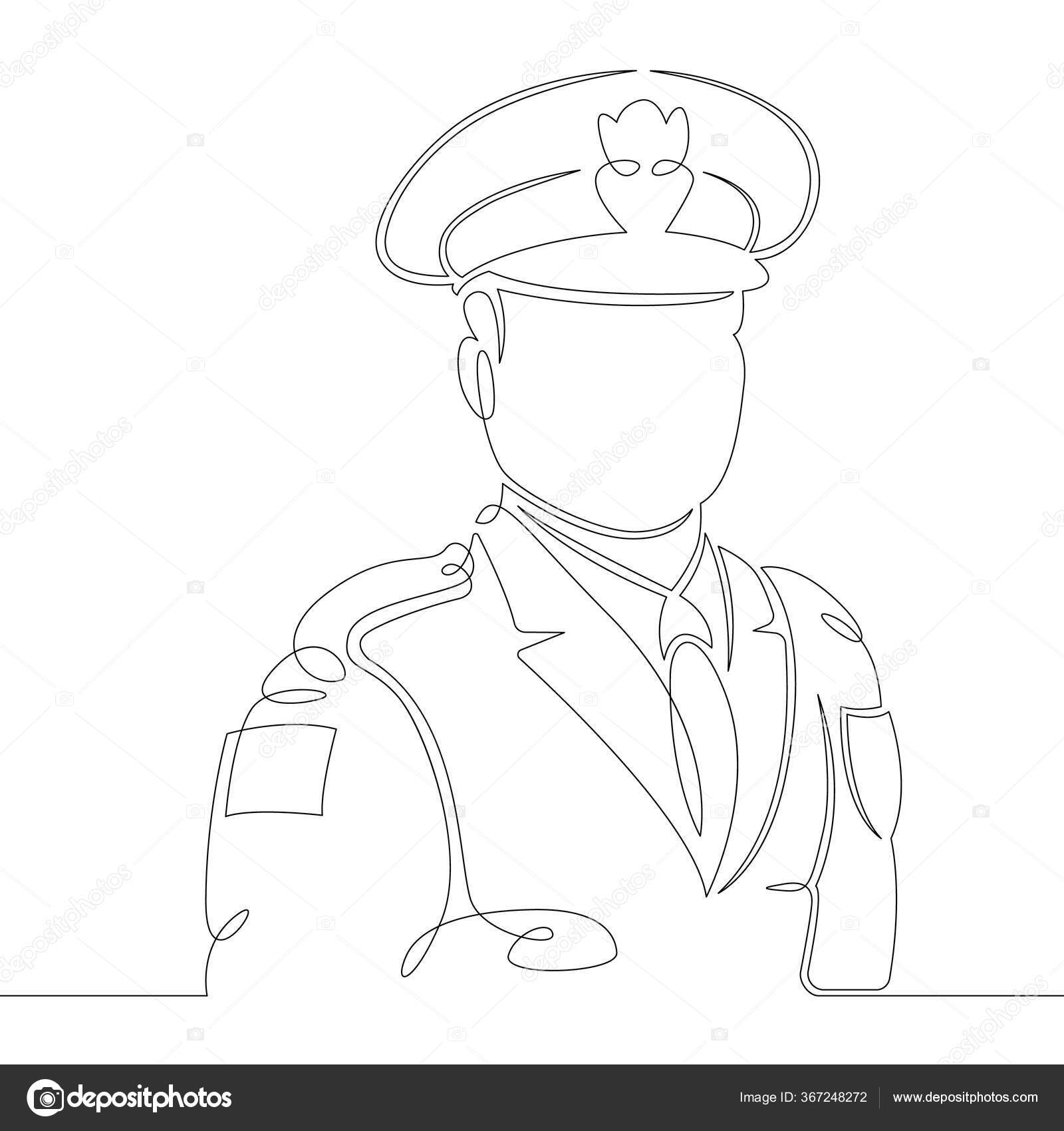One continuous drawing line Uniformed police officer. Male policeman in ...