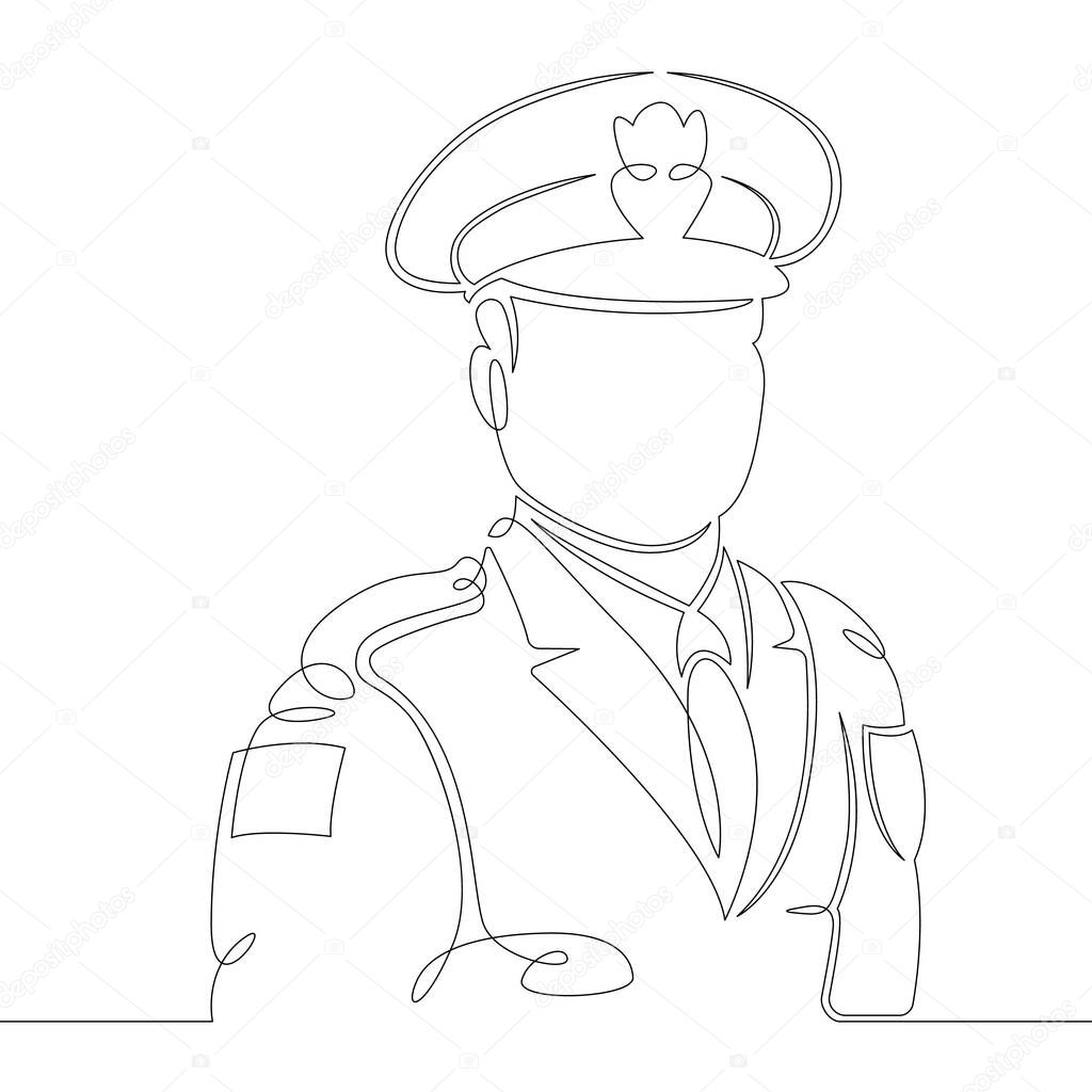 Una línea de dibujo continua Oficial de policía uniforme. Hombre ...