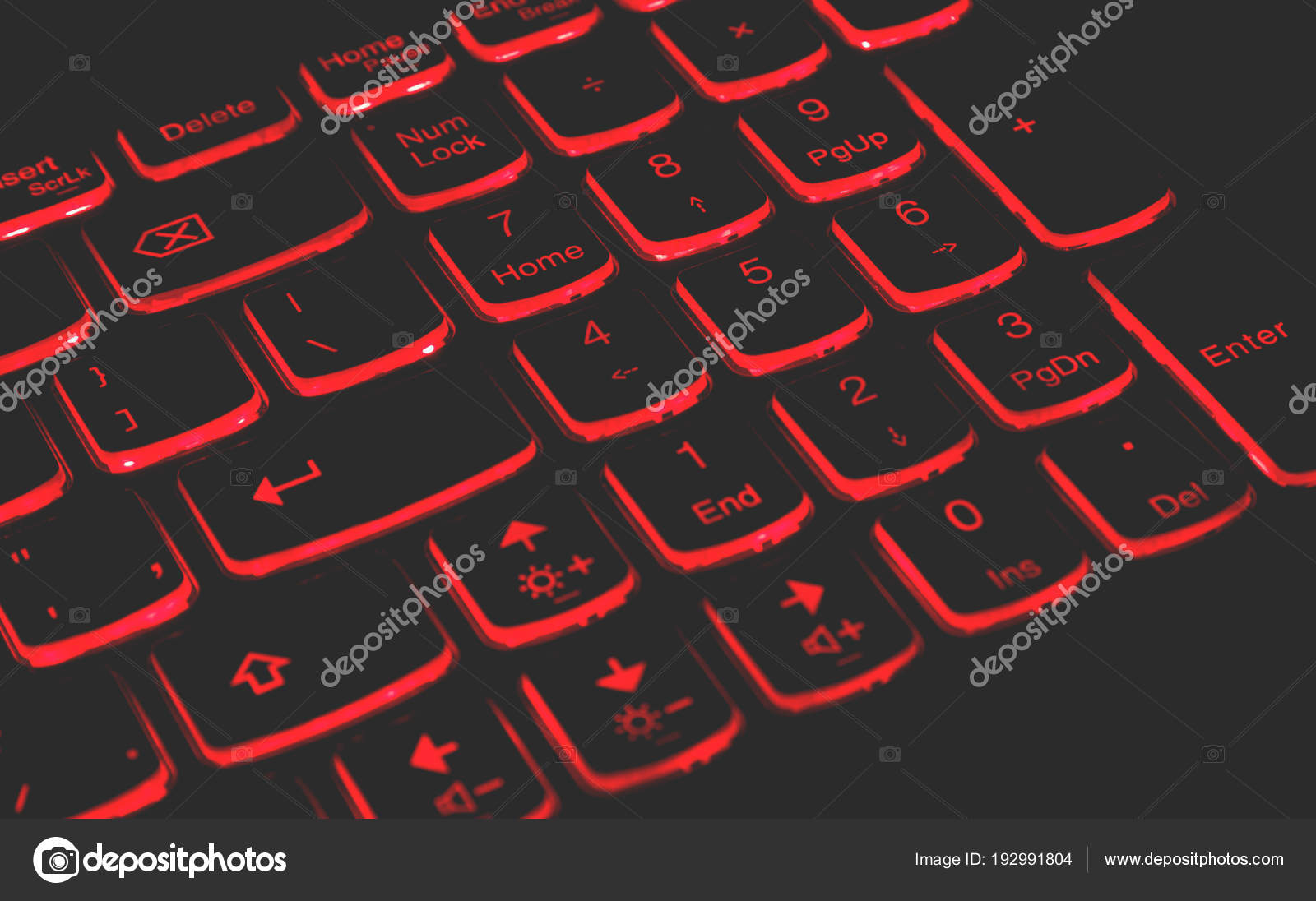 Gaming laptop keyboard close-up with red backlight — Stock Photo ...