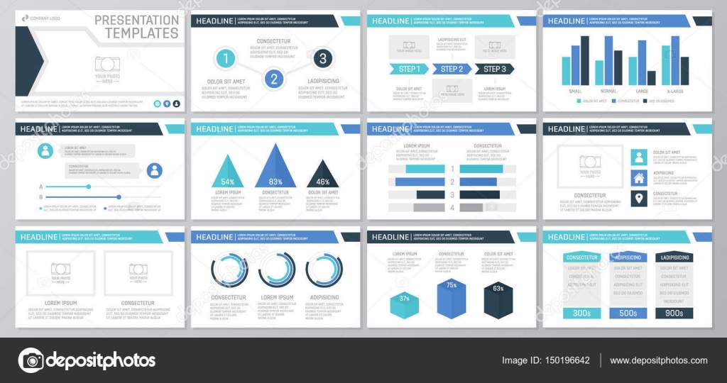 Set of blue and turquoise elements for multipurpose presentation ...