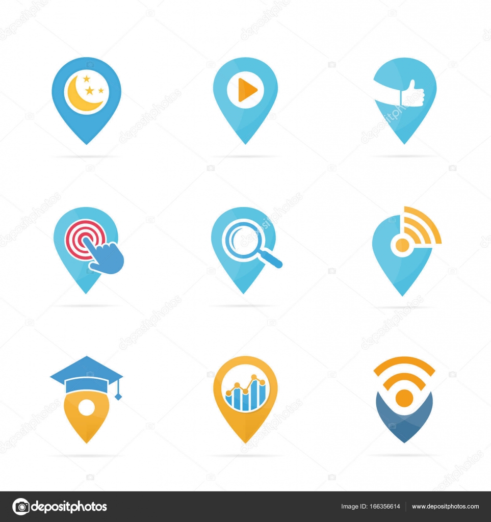 Set of map pointer logo combination. GPS locator and pin symbol or icon ...