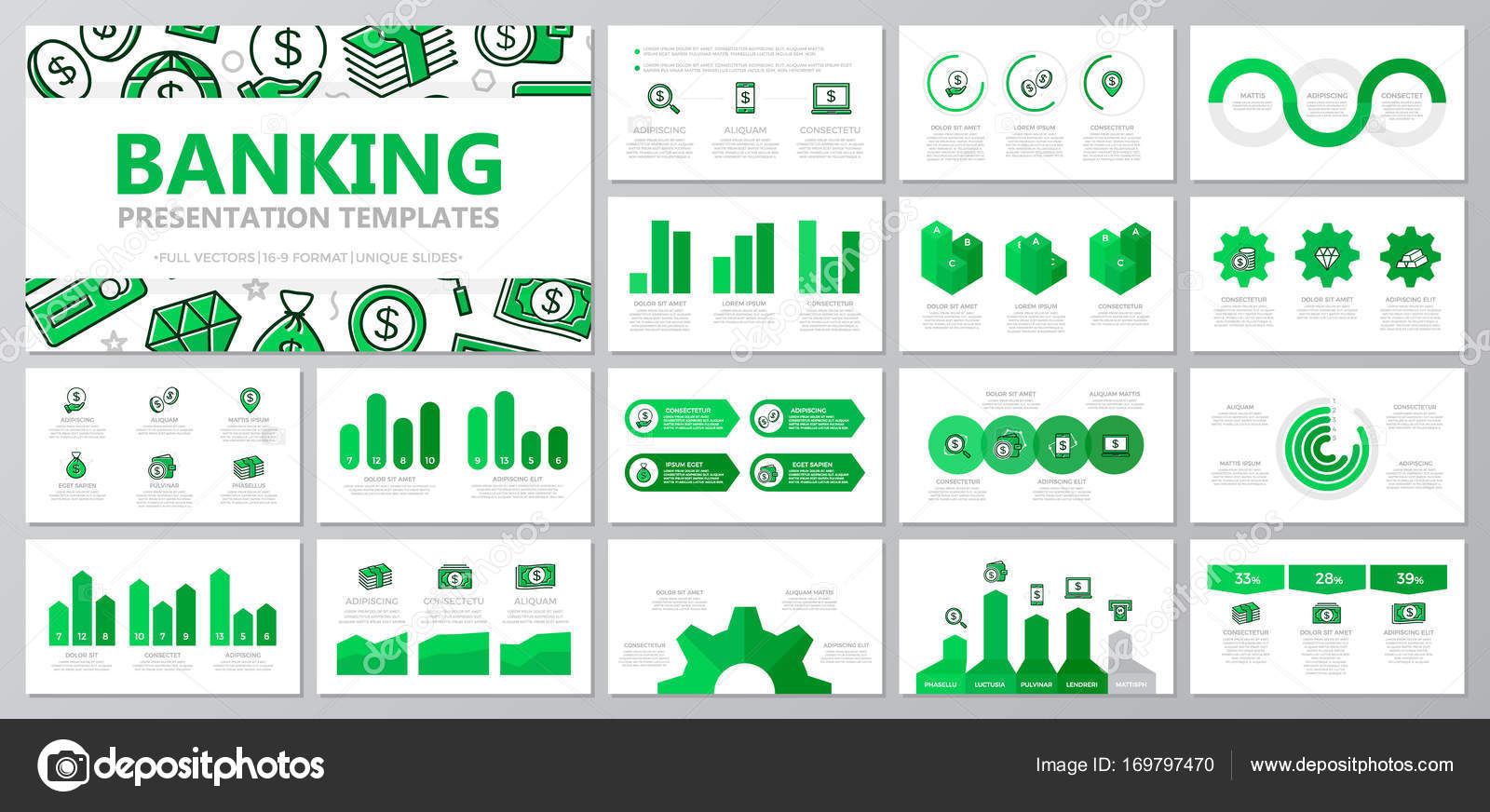 Set of bank and money elements for multipurpose presentation template ...