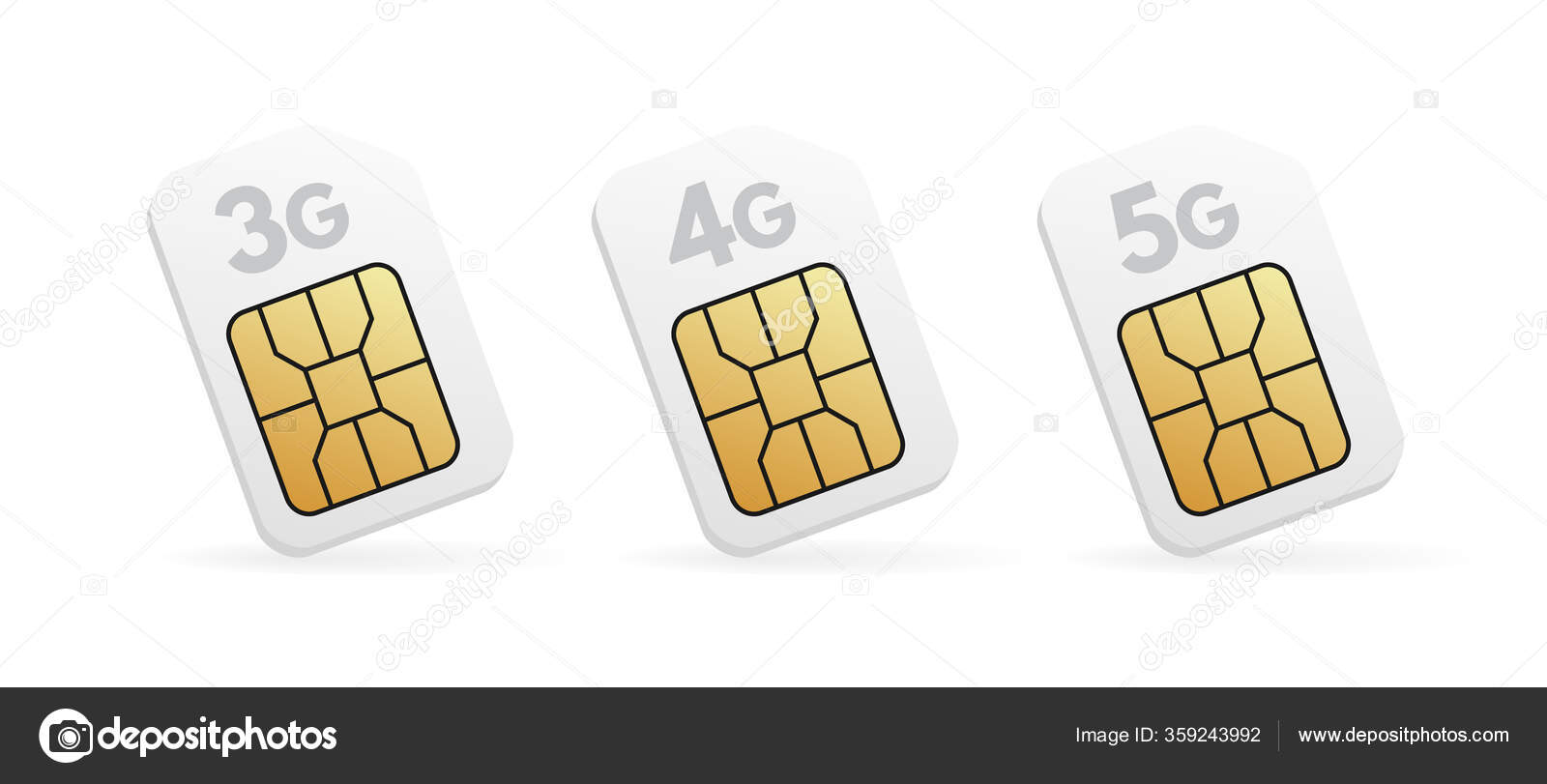 Realistic blank 3G, 4G, 5G Sim card types. Set of phone cards with ...