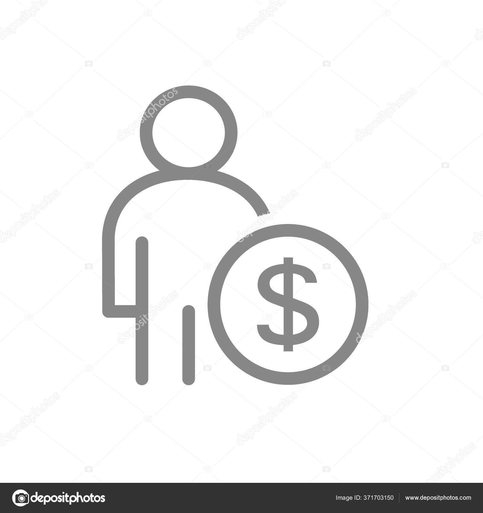 User profile with coin line icon. Earning, investing money symbol Stock ...