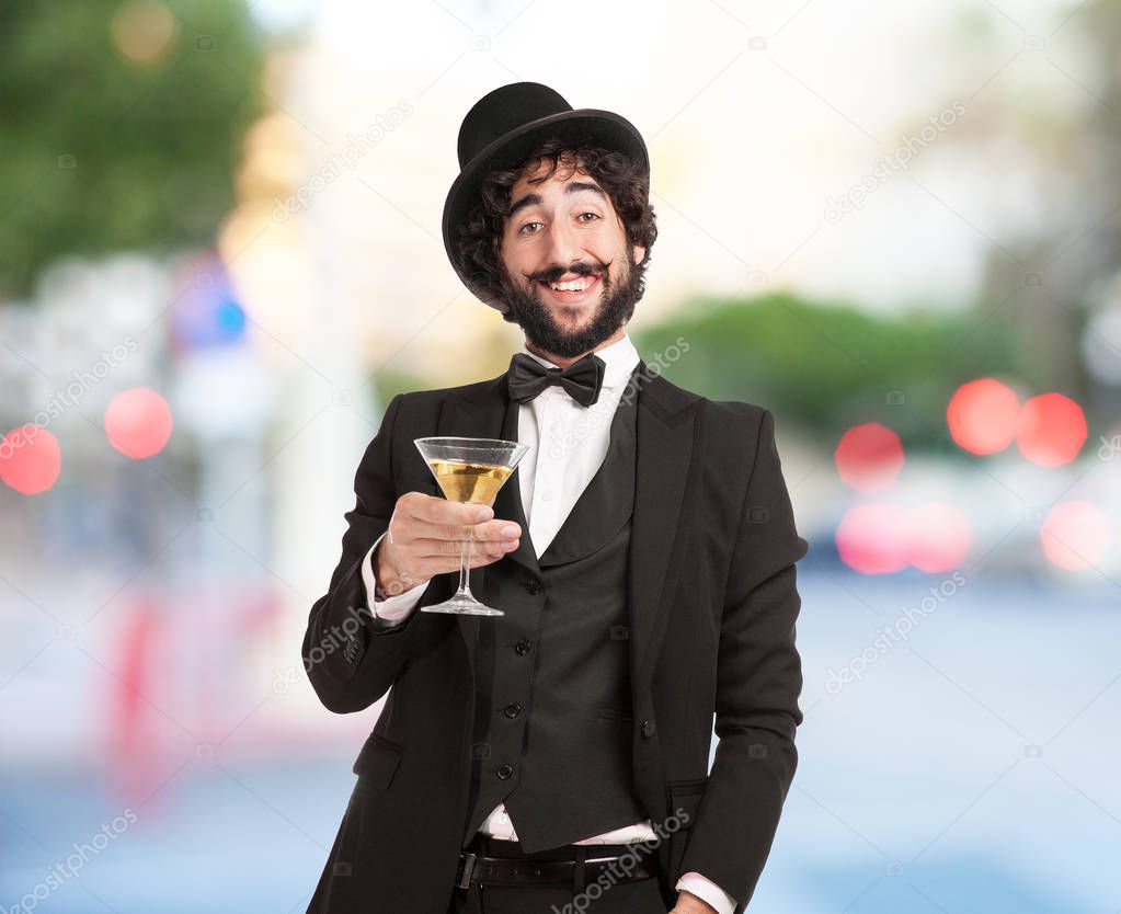 Happy smoking man with alcoholic drink Stock Photo by ©kues 128859116