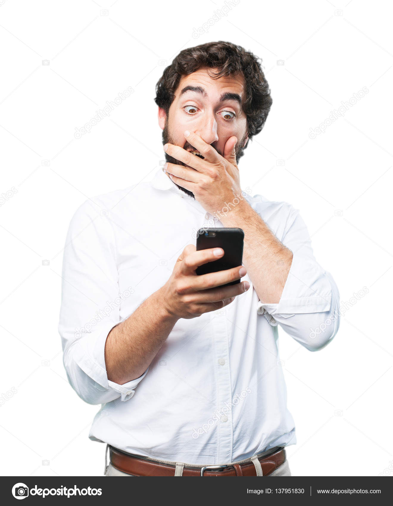 Man with mobile phone and surprise expression Stock Photo by ©kues ...