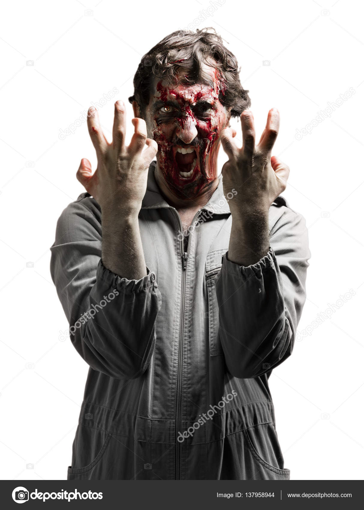 Zombi Gritando Hombre Siniestro Disfrazado De Zombi Loco De Halloween