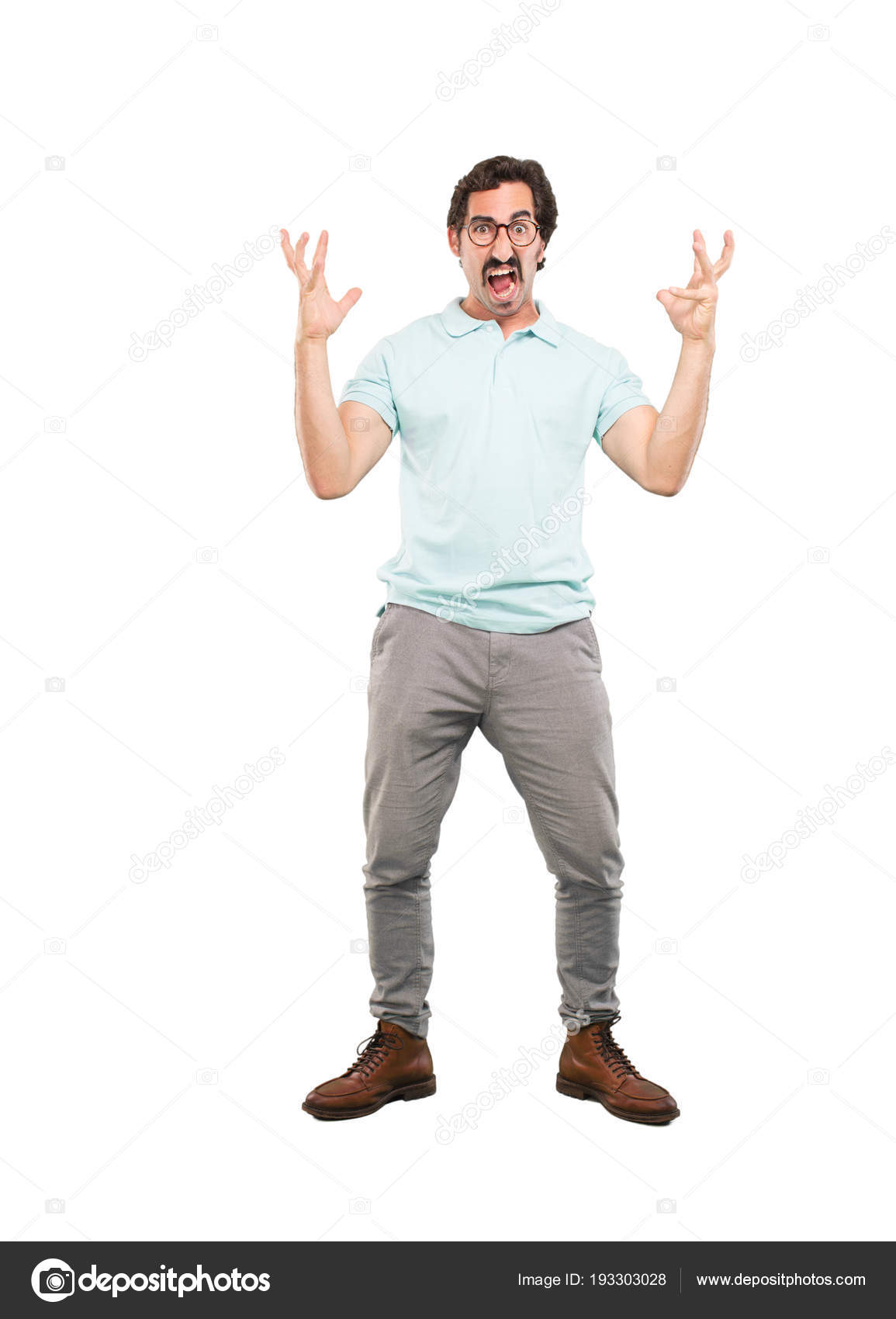 Young Crazy Man Angry Expression Full Body Cutout Person White — Stock ...