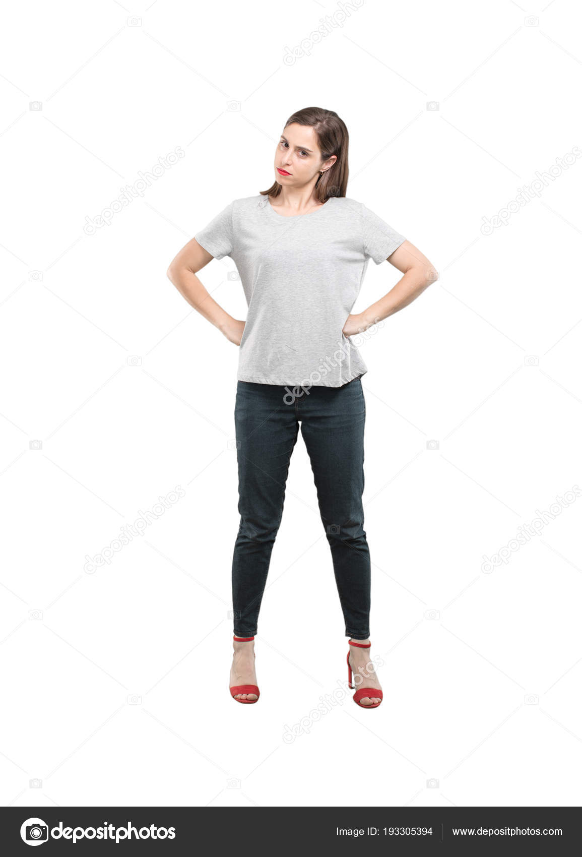 Young Pretty Woman Angry Expression Full Body Cutout Person White Stock ...