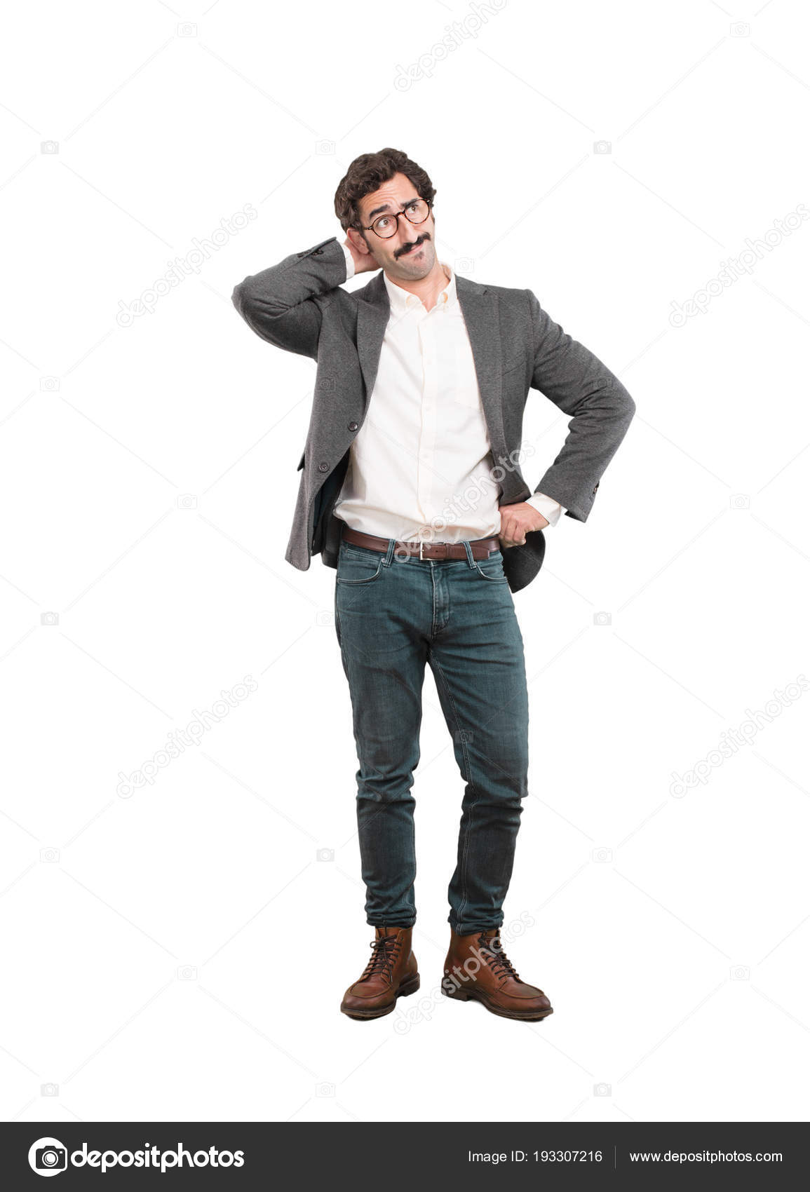 Young Crazy Man Thinking Confused Full Body Cutout Person White — Stock ...