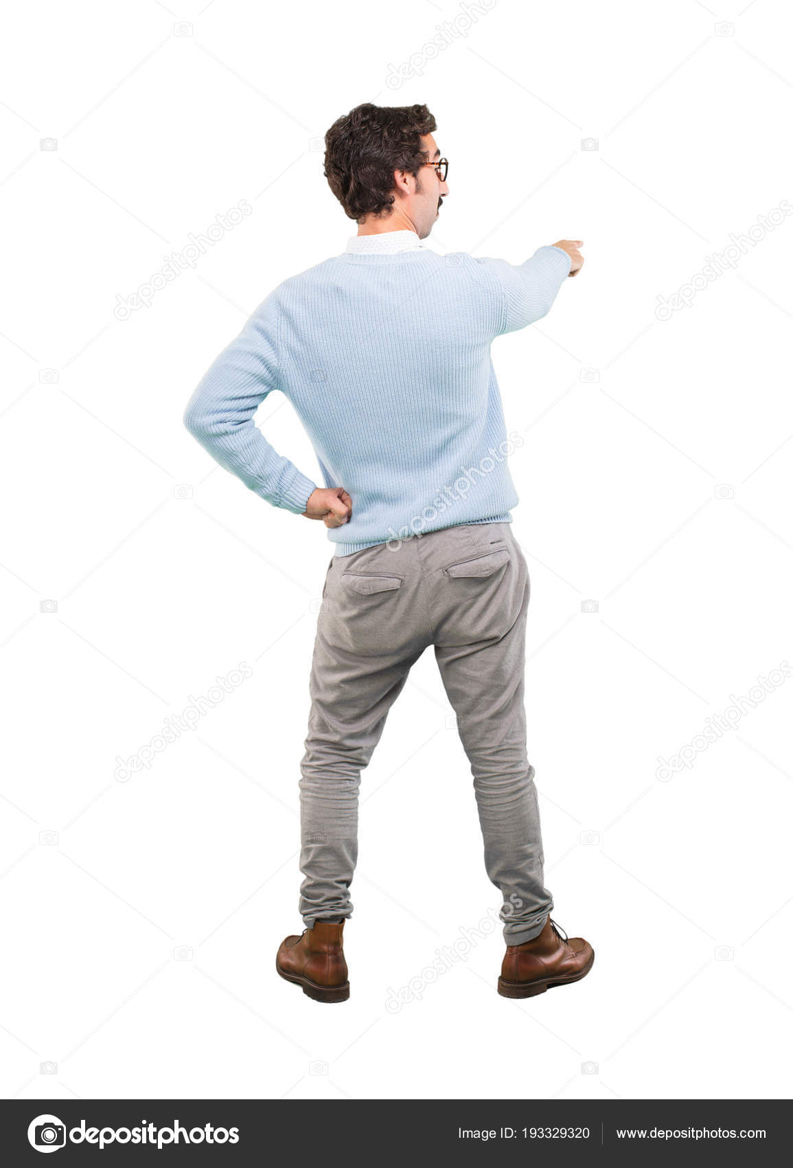 Young Crazy Man Pointing Empty Place Present Your Concept Full — Stock ...