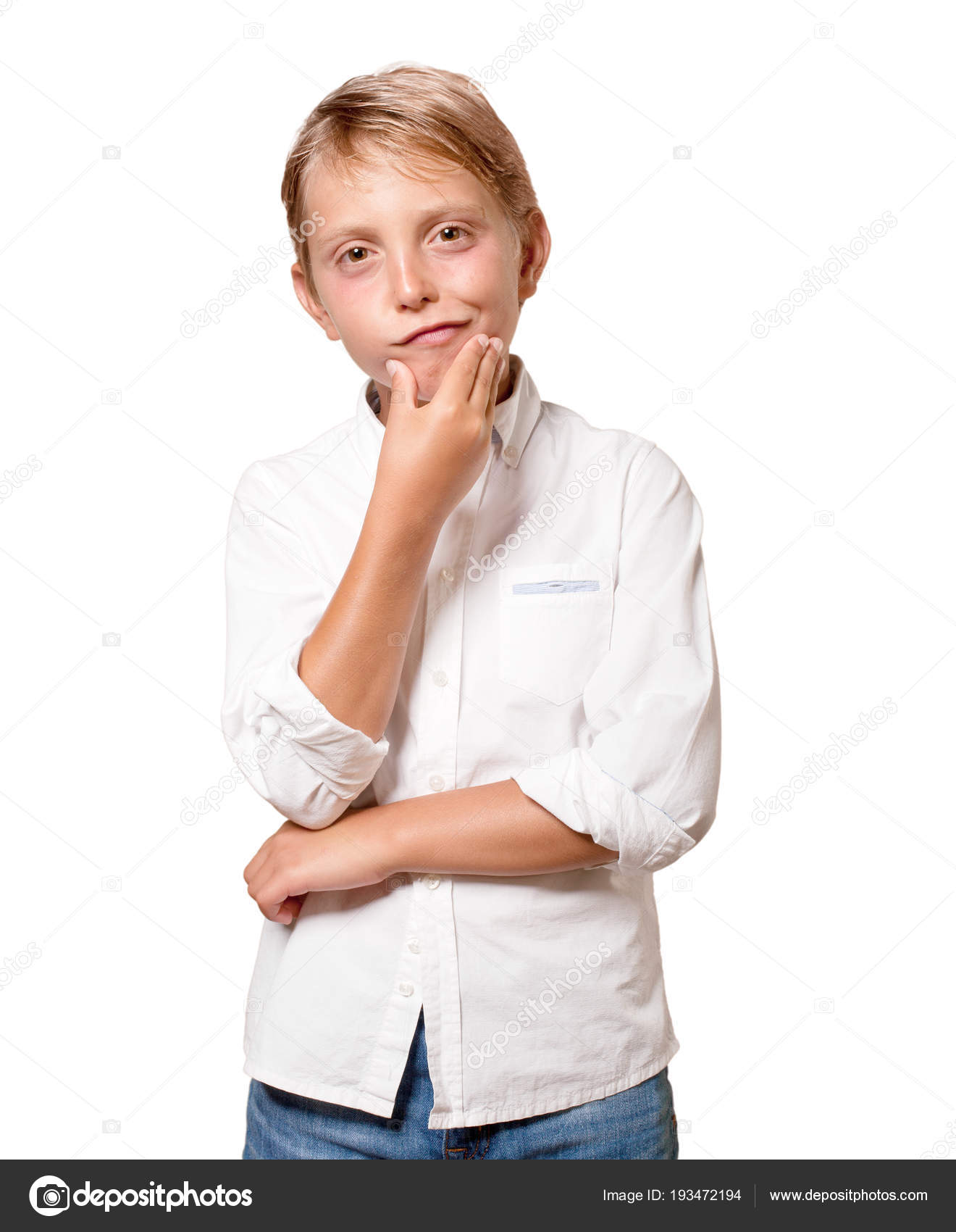 Young Boy Doubting White Background Stock Photo by ©kues 193472194