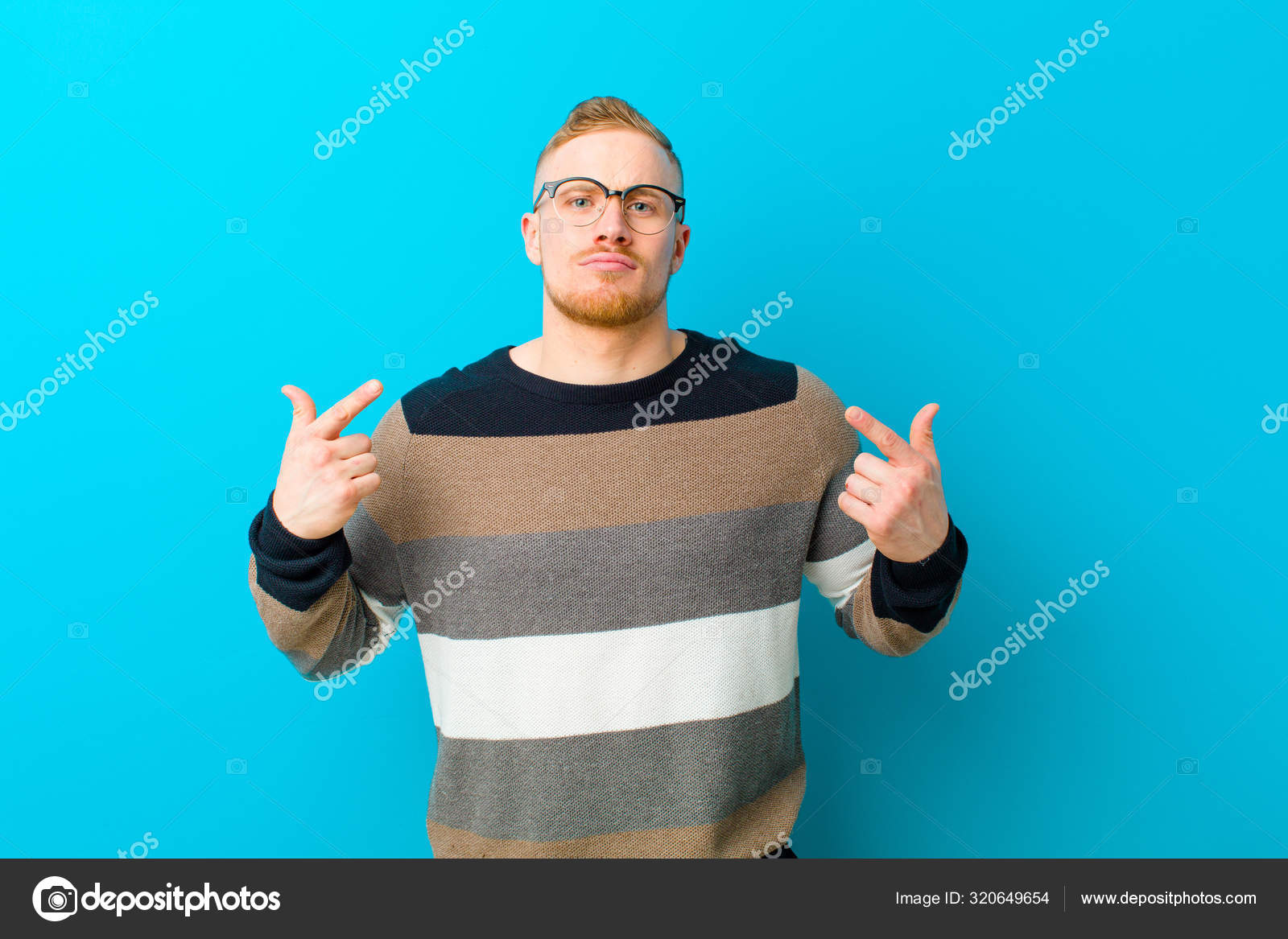 Young Blonde Man Bad Attitude Looking Proud Aggressive Pointing Upwards ...
