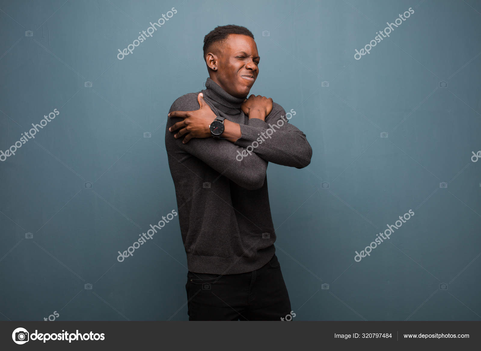 Young African American Black Man Feeling Love Smiling Cuddling Hugging ...