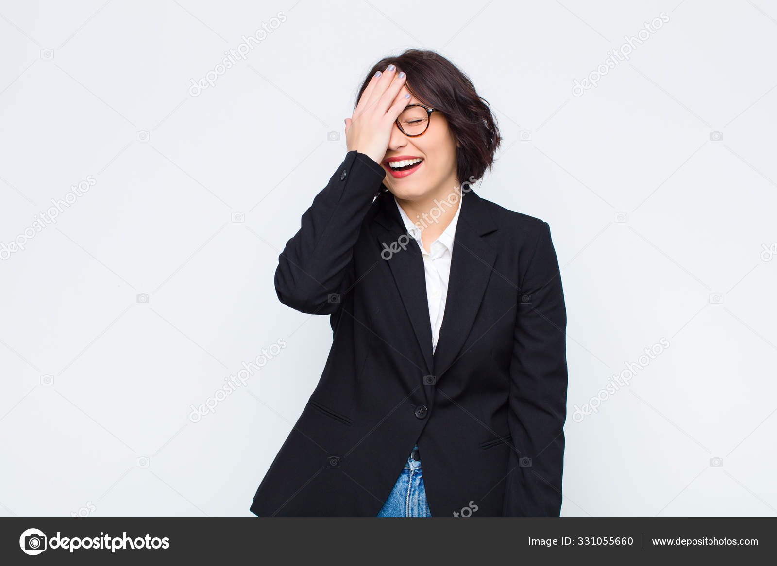 Young Businesswoman Laughing Slapping Forehead Saying Doh Forgot Stupid ...