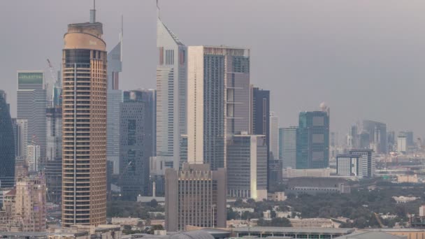 Dobai Downtown day to night timelapse. Aerial view over big futuristic ...