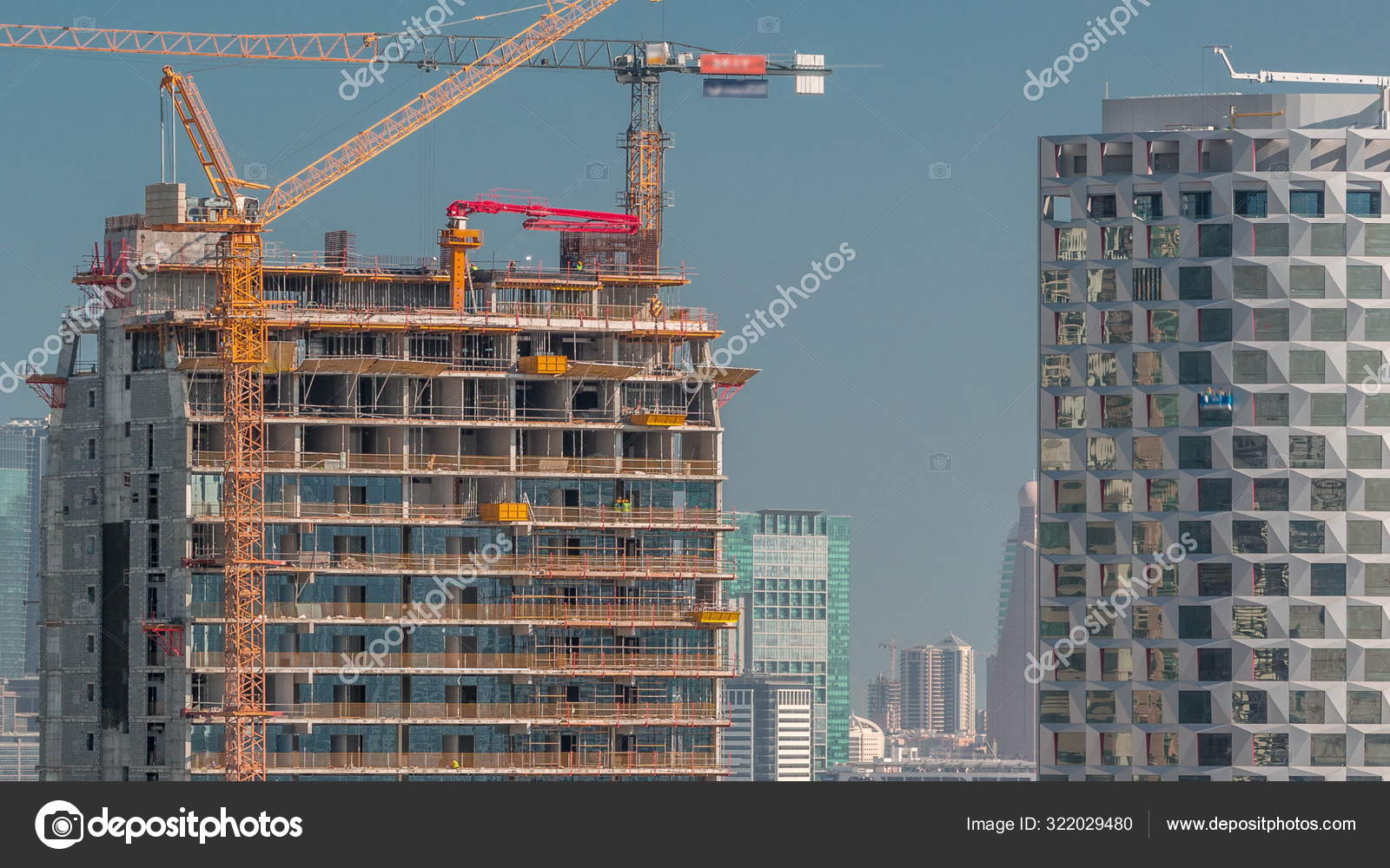 Construction of new modern skyscrapers in luxury Dubai city,United Arab ...