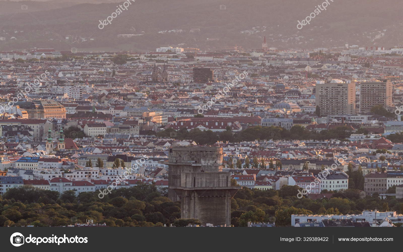 Aerial panoramic view of Vienna city with skyscrapers, historic ...