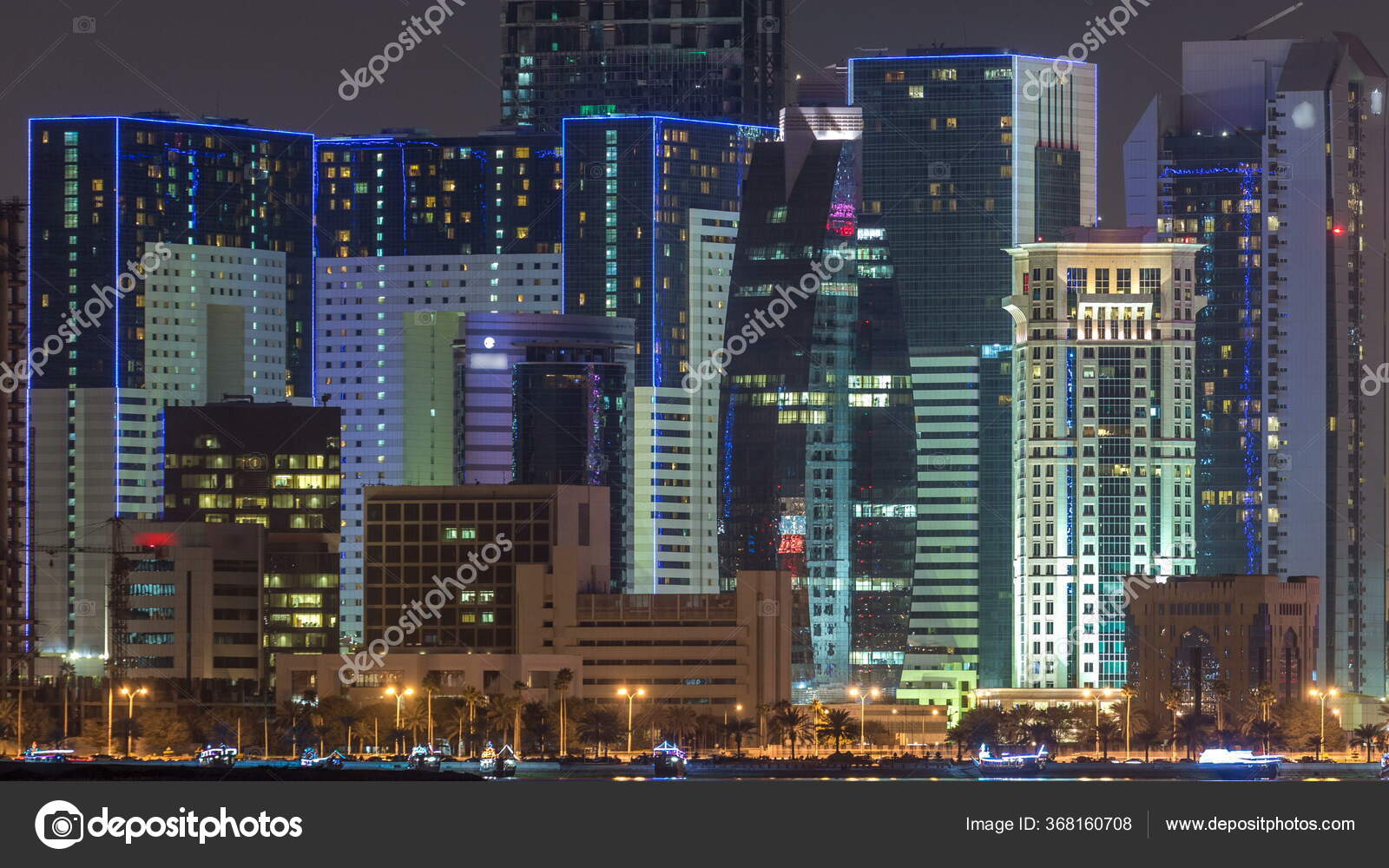 Doha Skyscrapers Downtown Skyline Night Timelapse Qatar Middle East ...