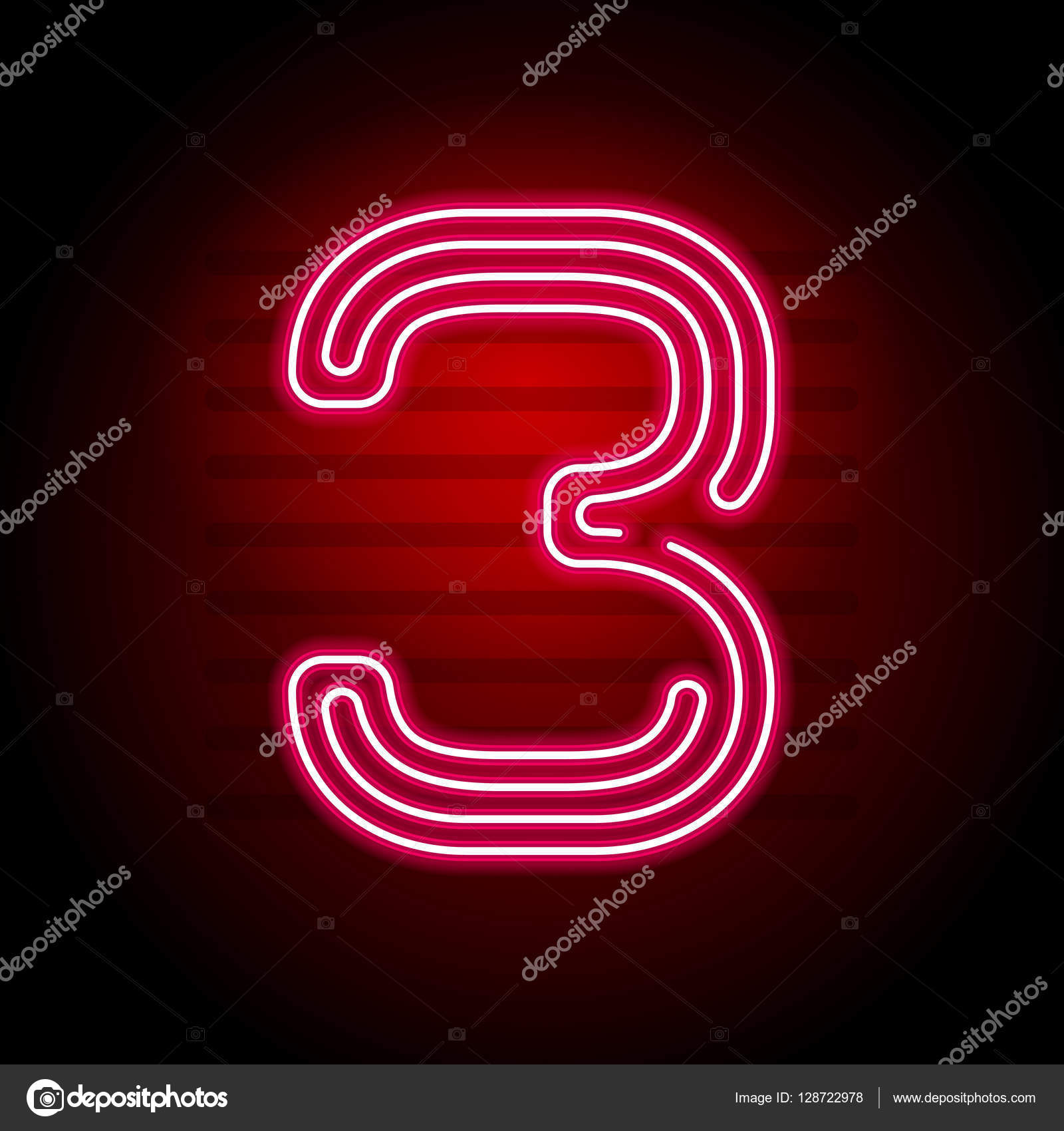 Realistic red Neon number. Number with Neon tube light on dark Stock ...